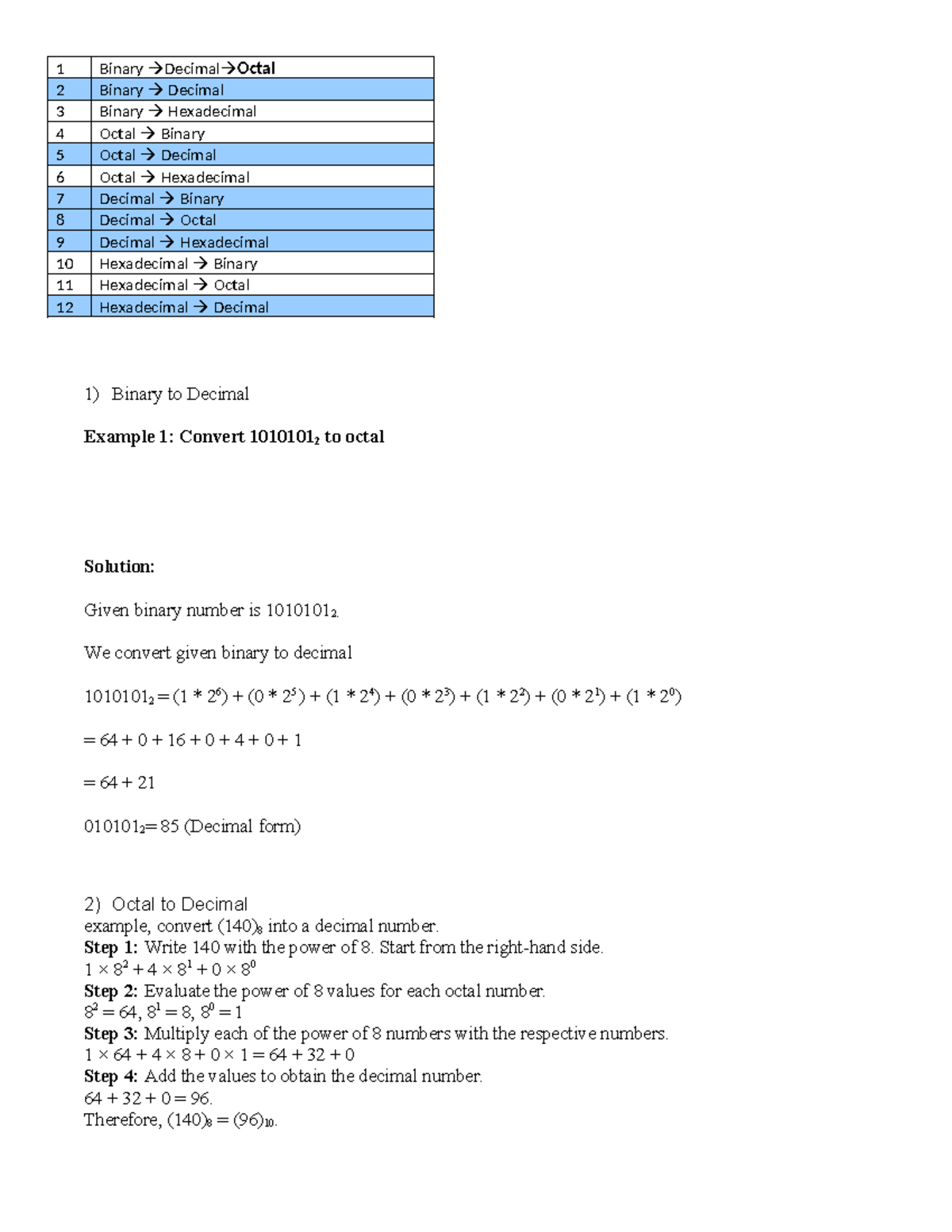 Number System - Desc - 1 Binary Decimal Octal 2 Binary Decimal 3 Binary Hexadecimal 4 Octal ...