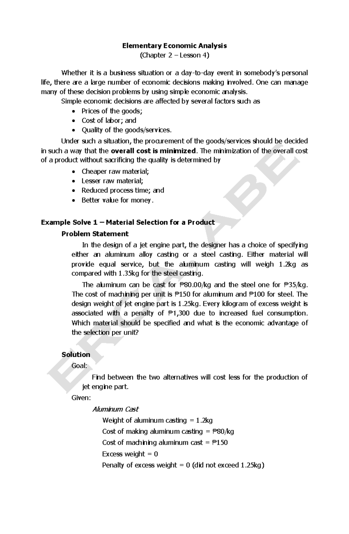 ABE 225 C2L4 - economy module - Elementary Economic Analysis (Chapter 2 ...