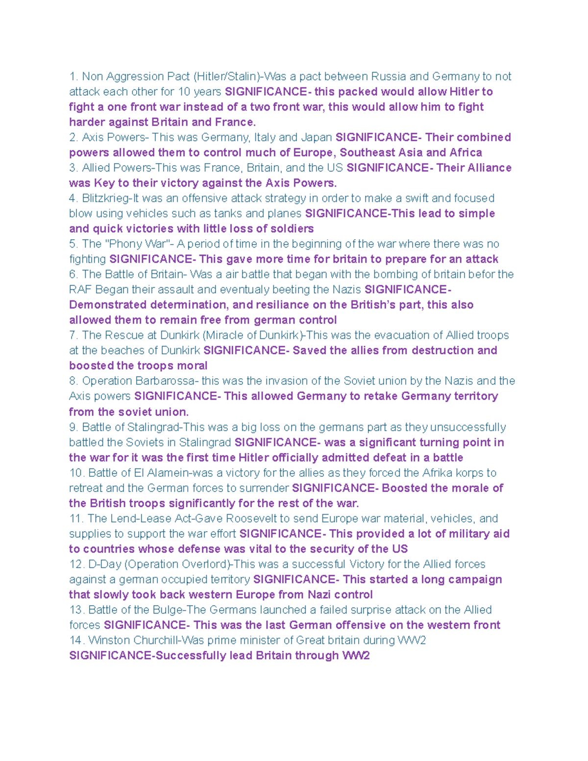 WW2 Vocabulary - Non Aggression Pact (Hitler/Stalin)-Was a pact between ...