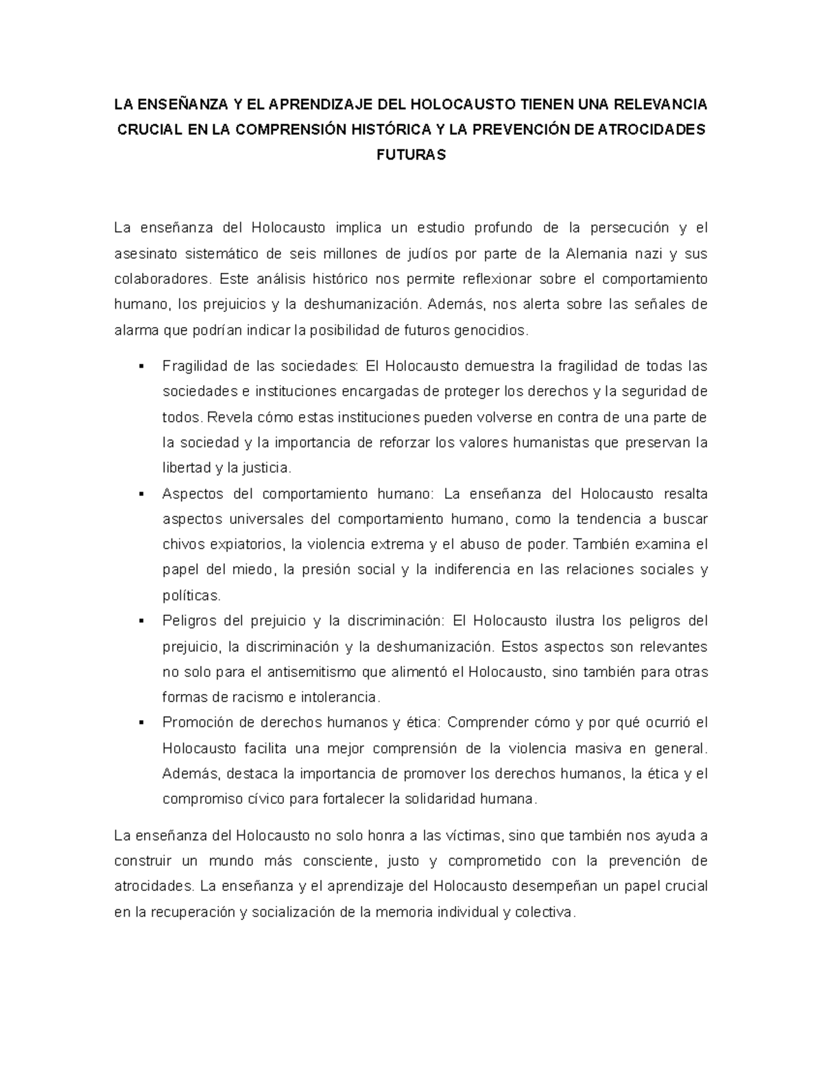 LA Enseñanza Y EL Aprendizaje DEL Holocausto Tienen UNA Relevancia ...