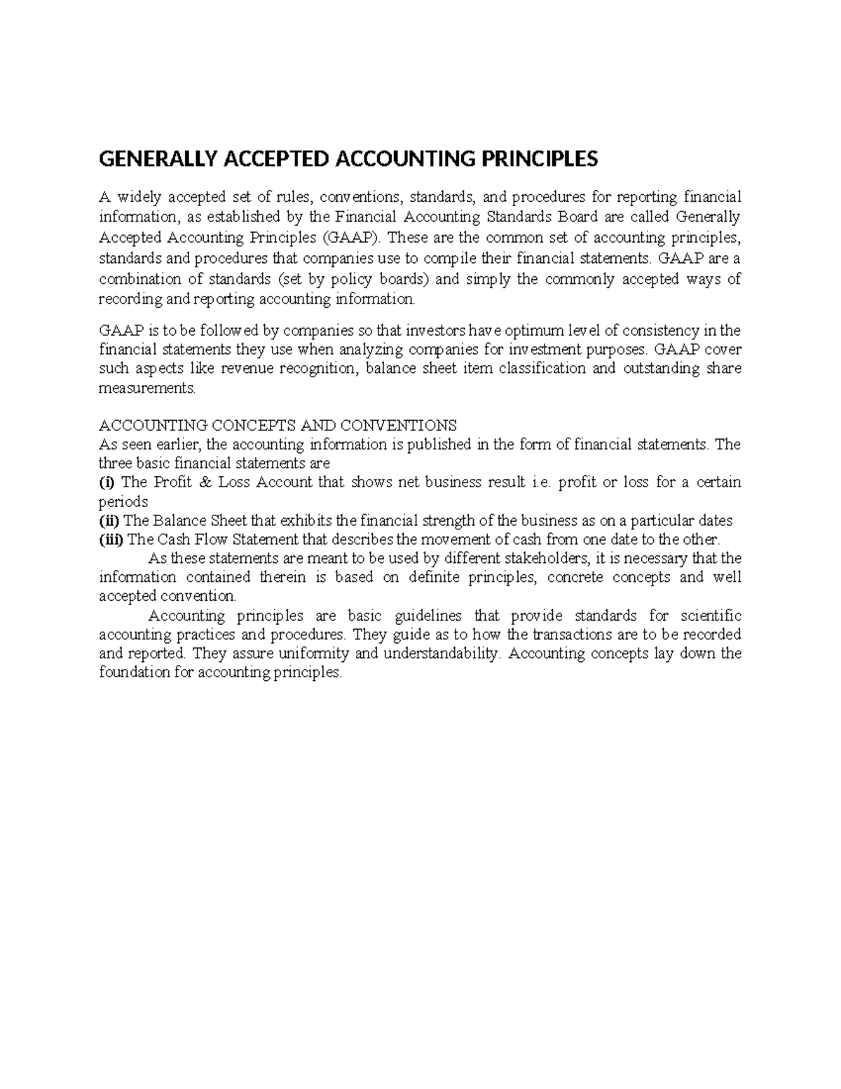 Generally Accepted Accounting Principles - GENERALLY ACCEPTED ...