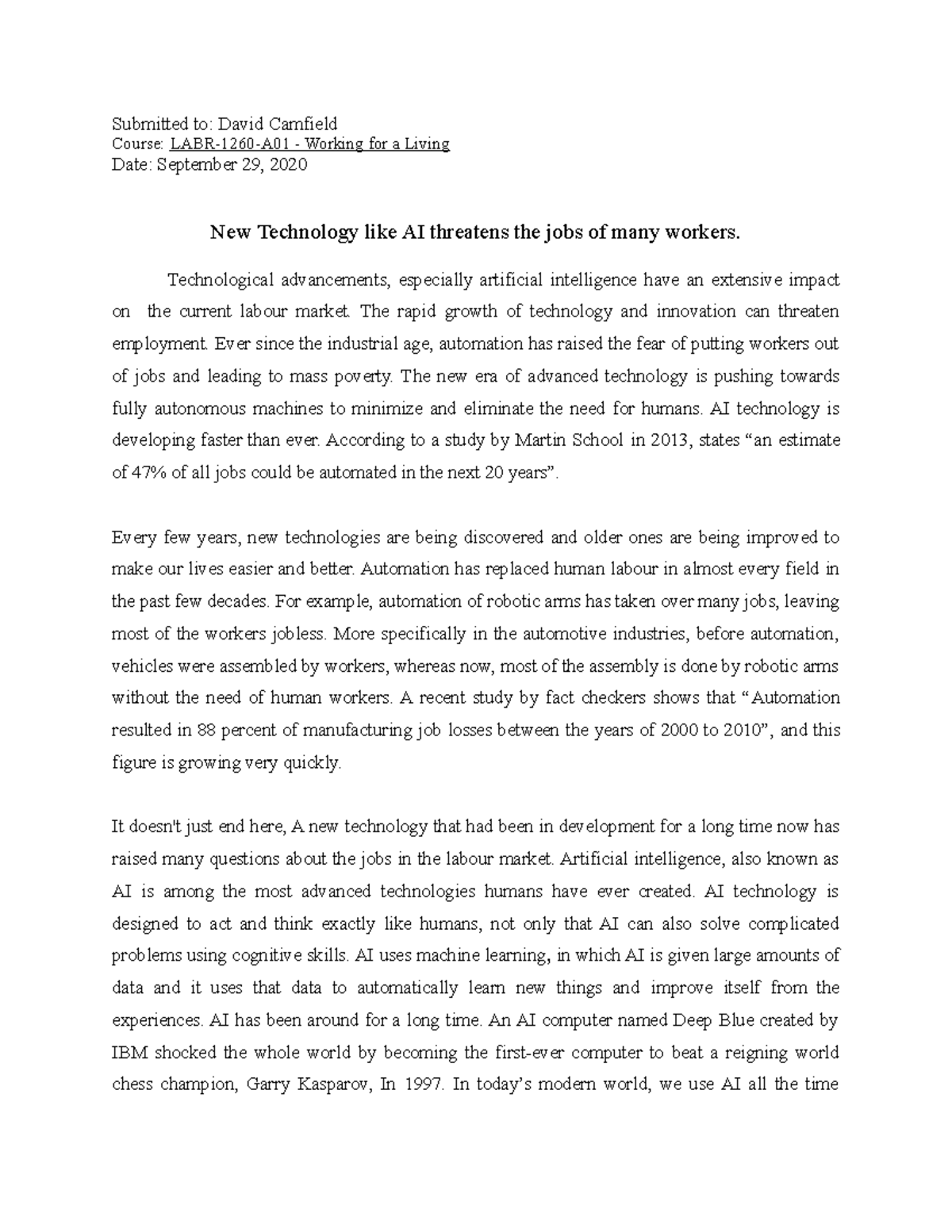 Oped Labr 1260 final - Submitted to: David Camfield Course: LABR-1260 ...