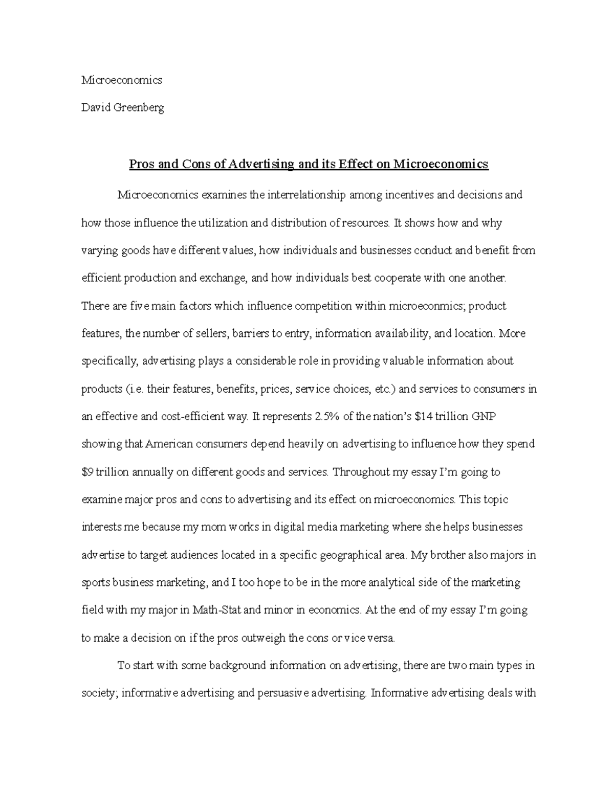 Microeconomics term paper - Pros and Cons of Advertising and its Effect ...