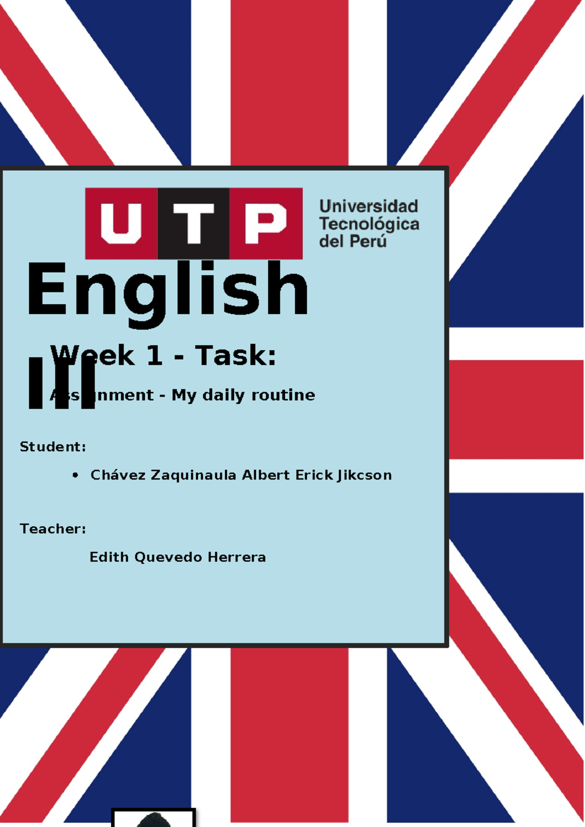 WEEK 1 - English III Week 1 - Task: Assignment - My daily routine ...