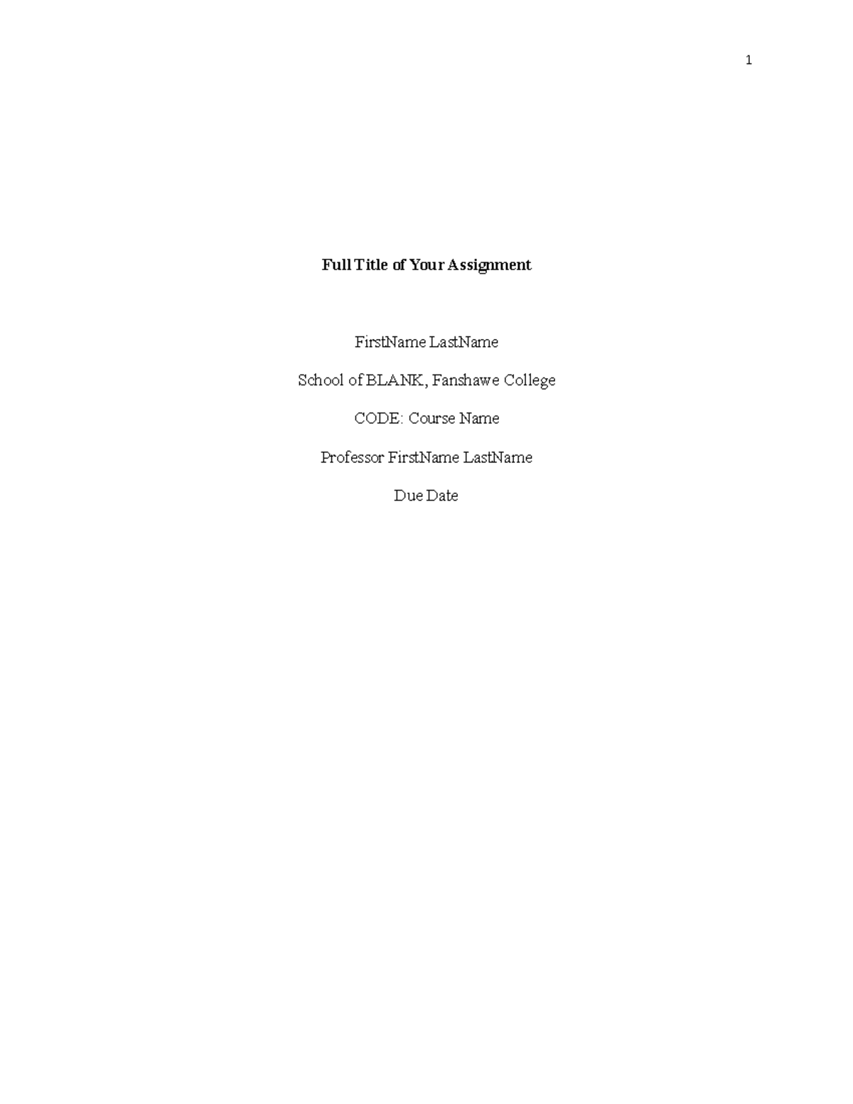 Blank APA Essay Example - Full Title of Your Assignment FirstName ...