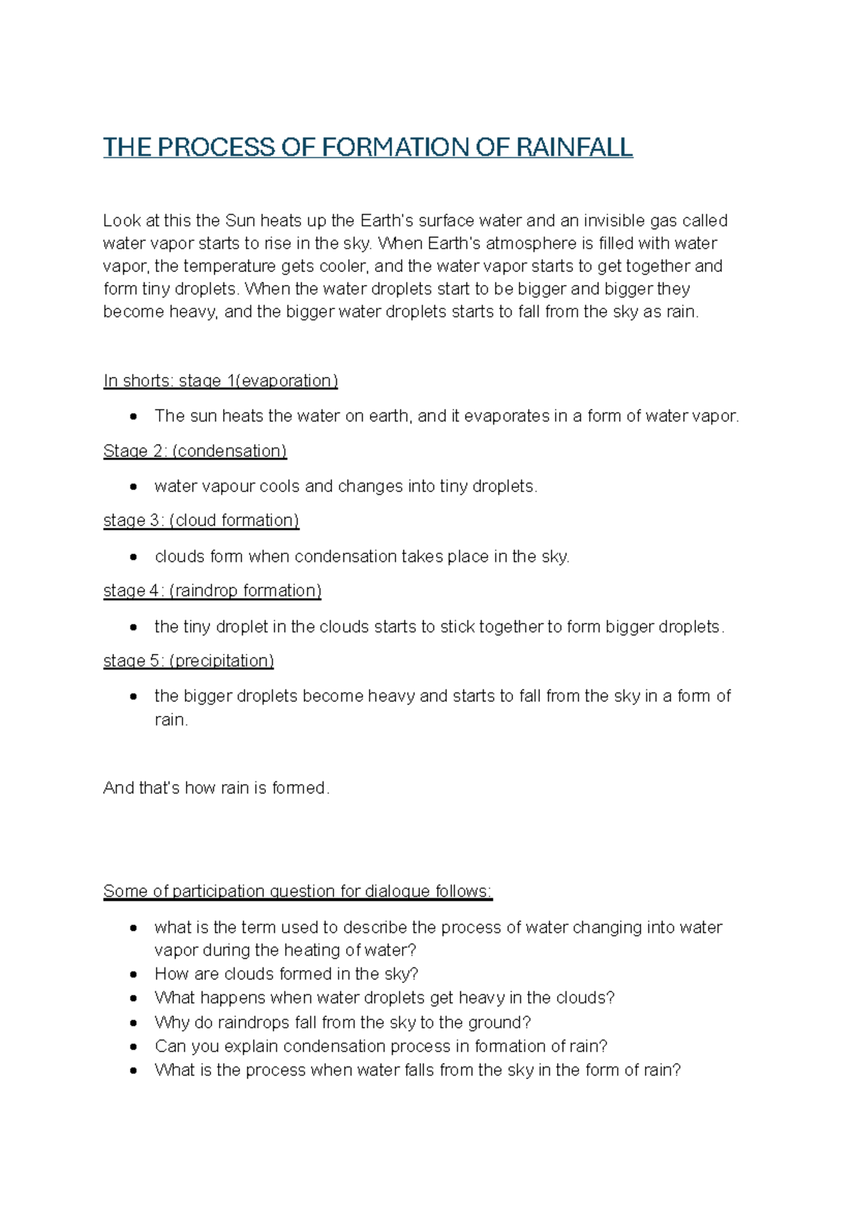 Draft of some ideas of formation of rain - THE PROCESS OF FORMATION OF ...
