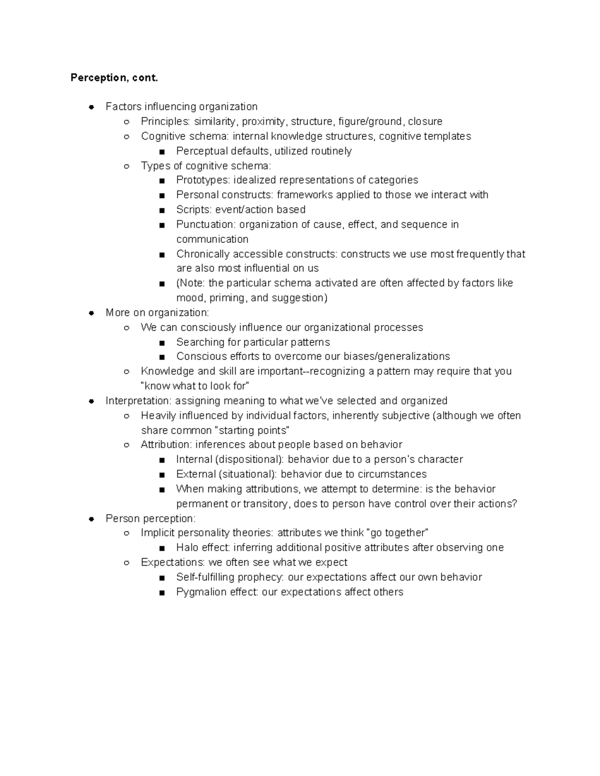 921 - Class Notes - Reynolds - Perception, cont. 0 Factors influencing ...