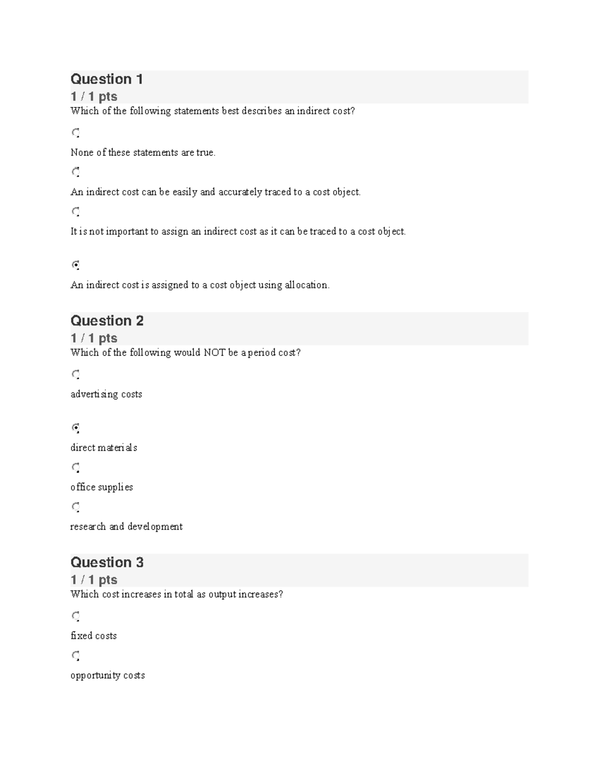 ACCT 2082 - Module 2 Quiz - Question 1 1 / 1 pts Which of the following ...