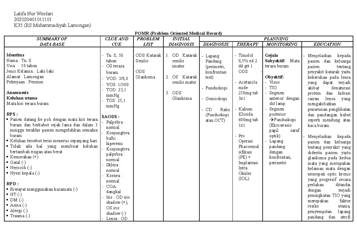 POMR Latifa Nur Windari Katarak - POMR (Problem Oriented Medical Record ...