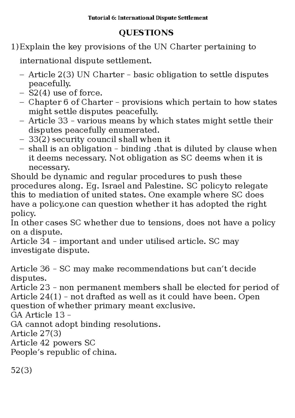 International Dispute Settlement - Tutorial 6: International Dispute ...