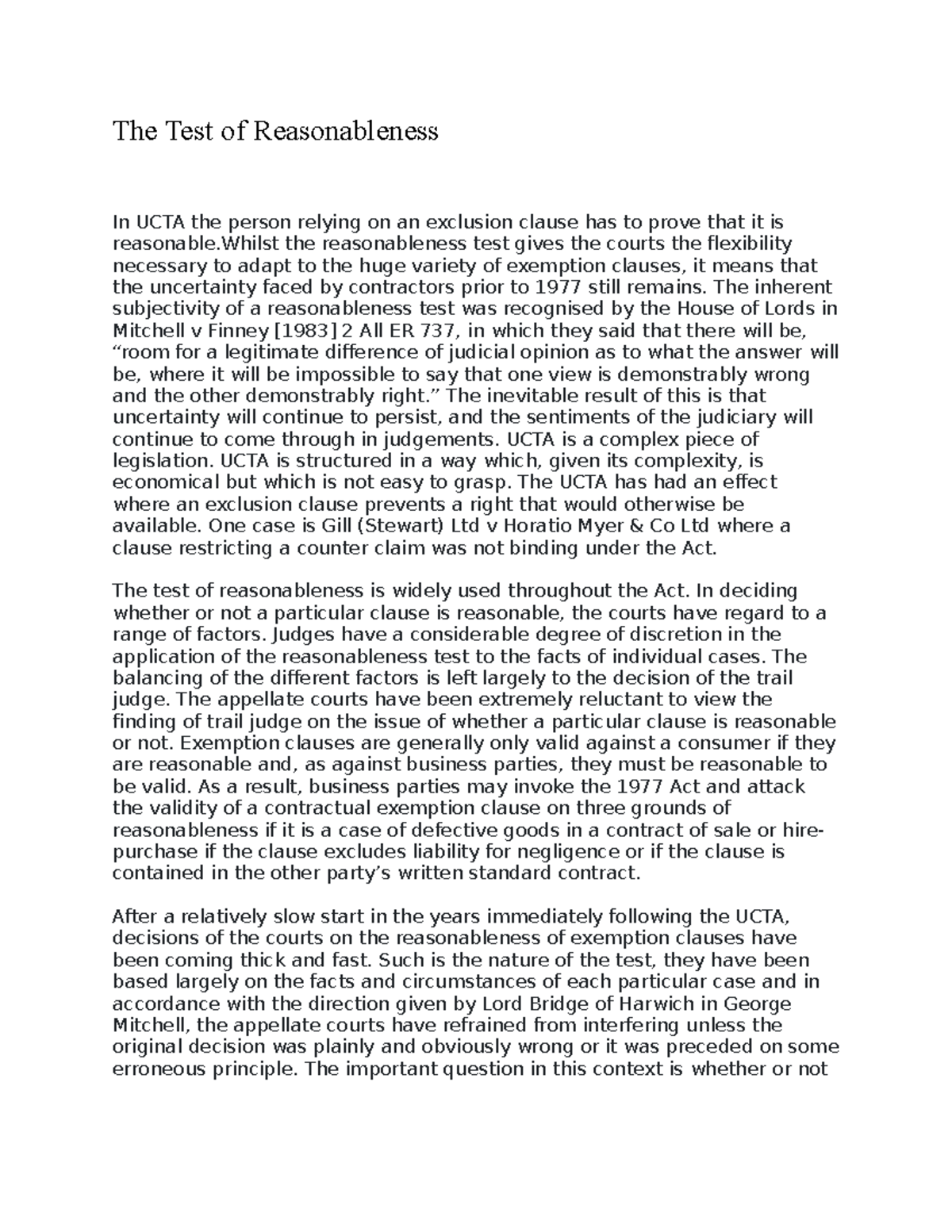 The Test of Reasonableness - The inherent subjectivity of a ...