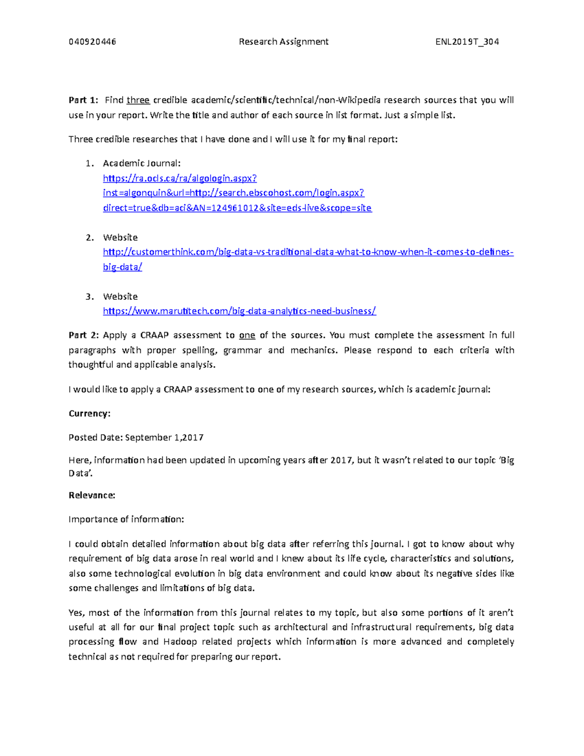 Research assignments - Part 1: Find three credible academic/scientific ...