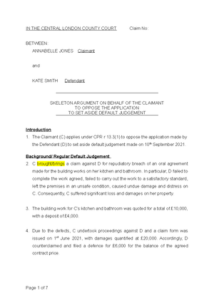 Application for Strike out and Summary Judgment - IN THE COUNTY COURT ...