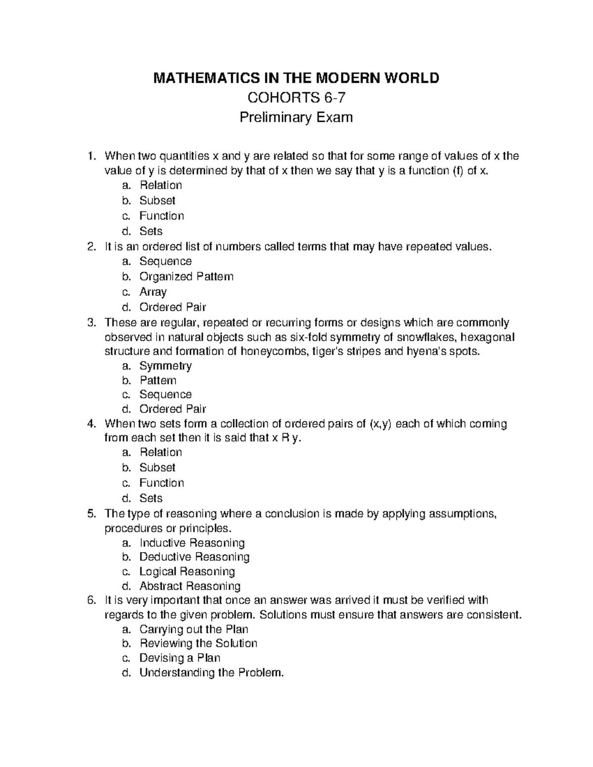 Mathematics IN THE Modern World Prelim - MATHEMATICS IN THE MODERN ...