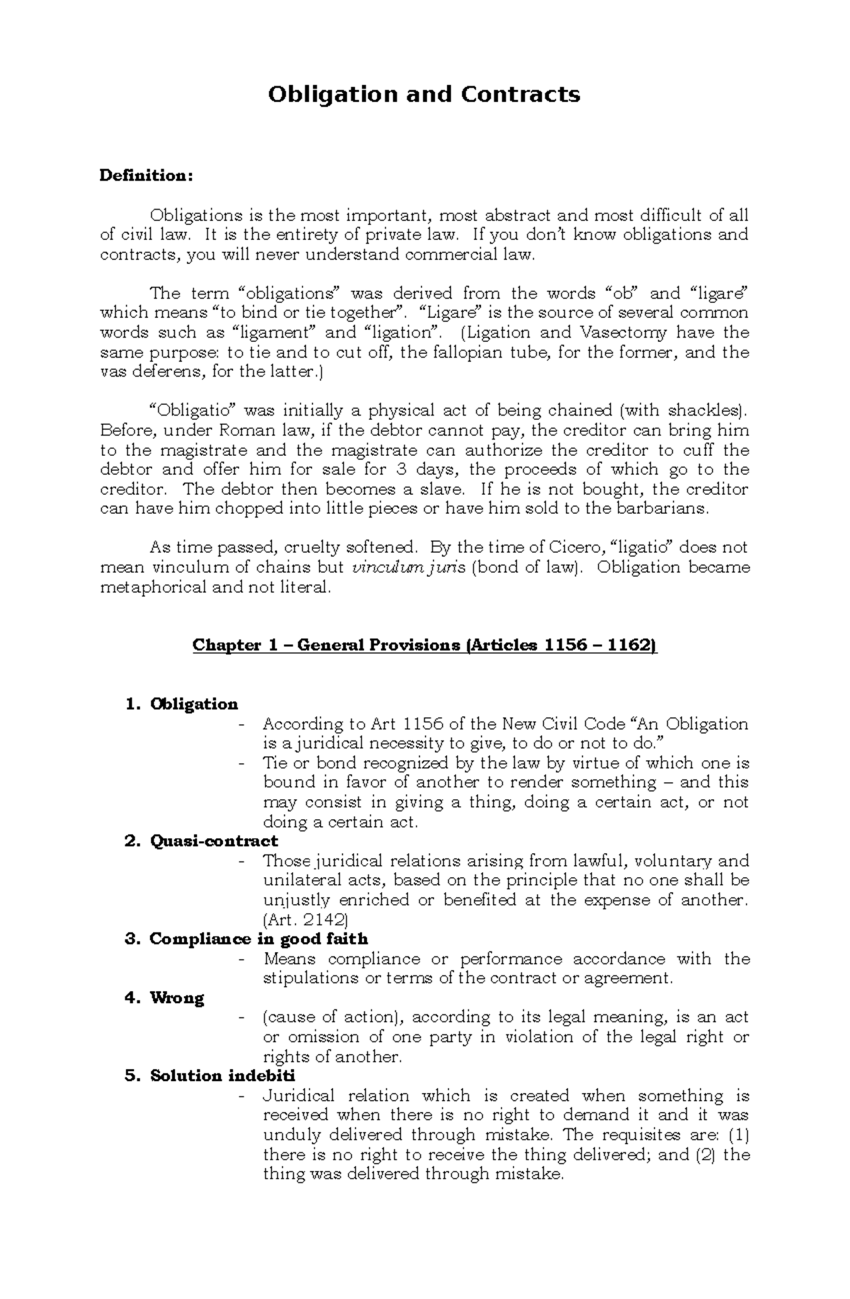 Oblicon - Obligation and Contracts Definition: Obligations is the most ...