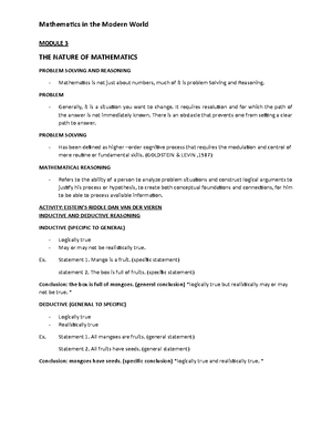 MMW- Module 2 - MODULE 2 Mathematical Language and Symbols - Mathematics has its own symbols ...