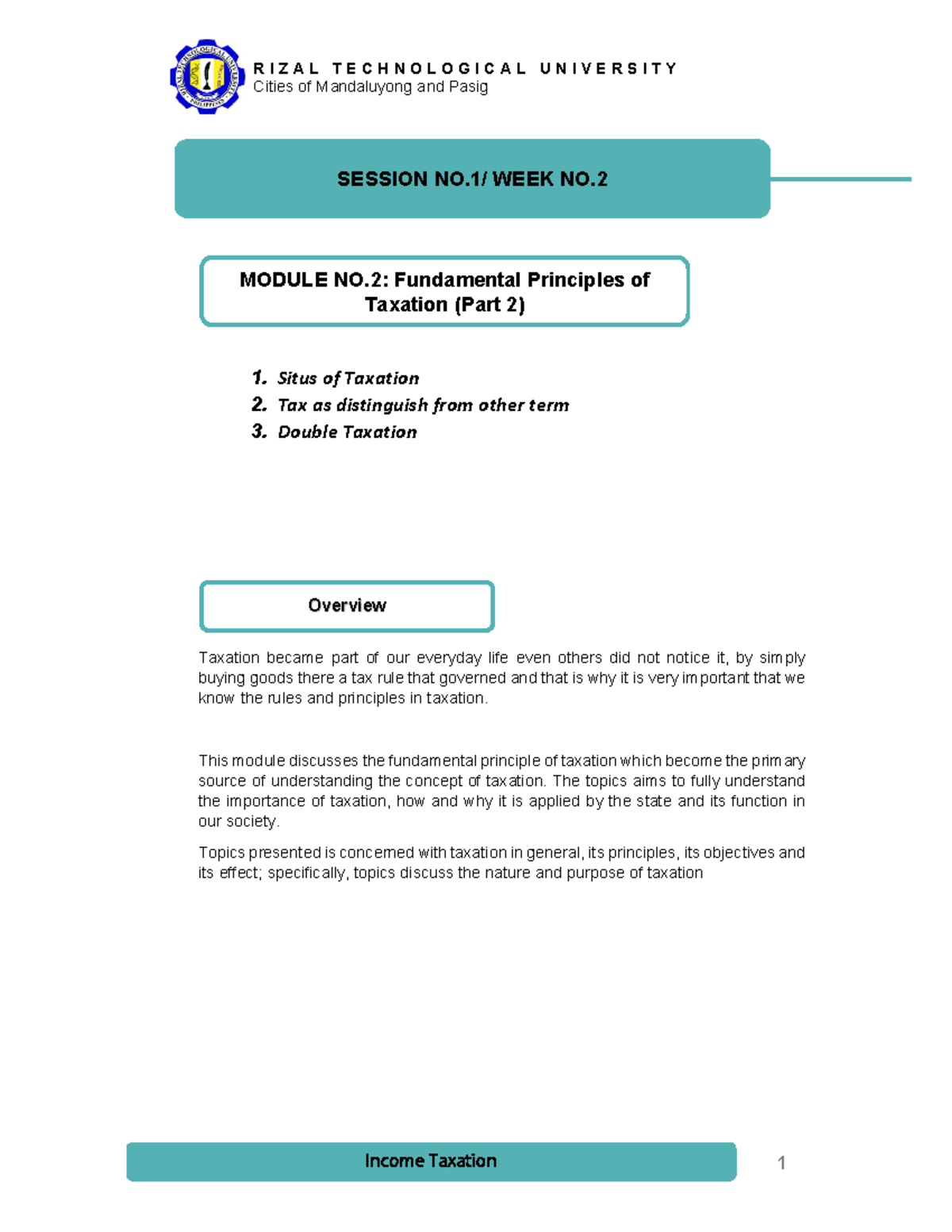 Income Taxation Module no 2 - Warning: TT: undefined function: 32 Income Taxation Cities of ...