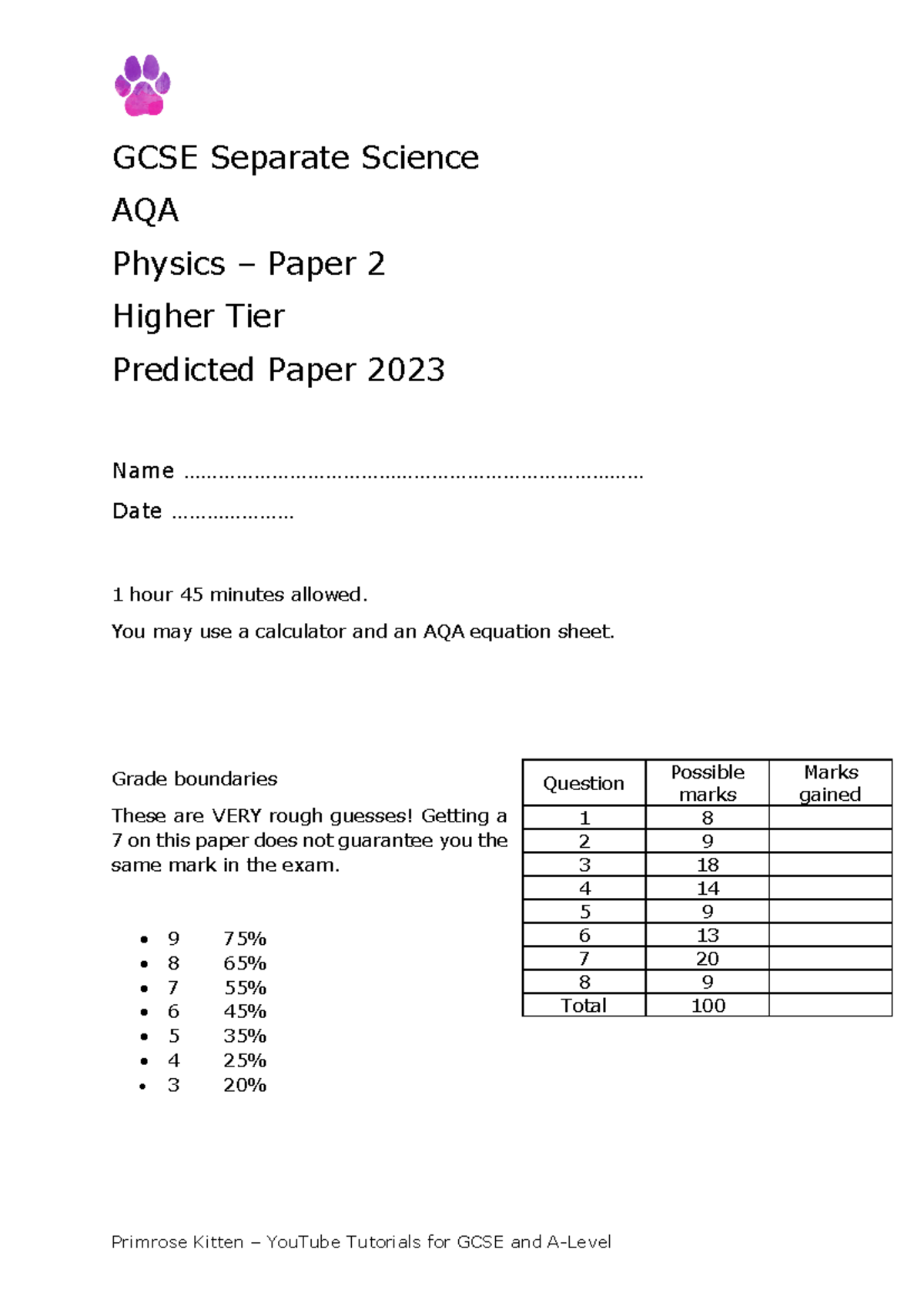 AQA - GCSE Separate Science - Higher - Physics - Paper 2 - 2023 ...