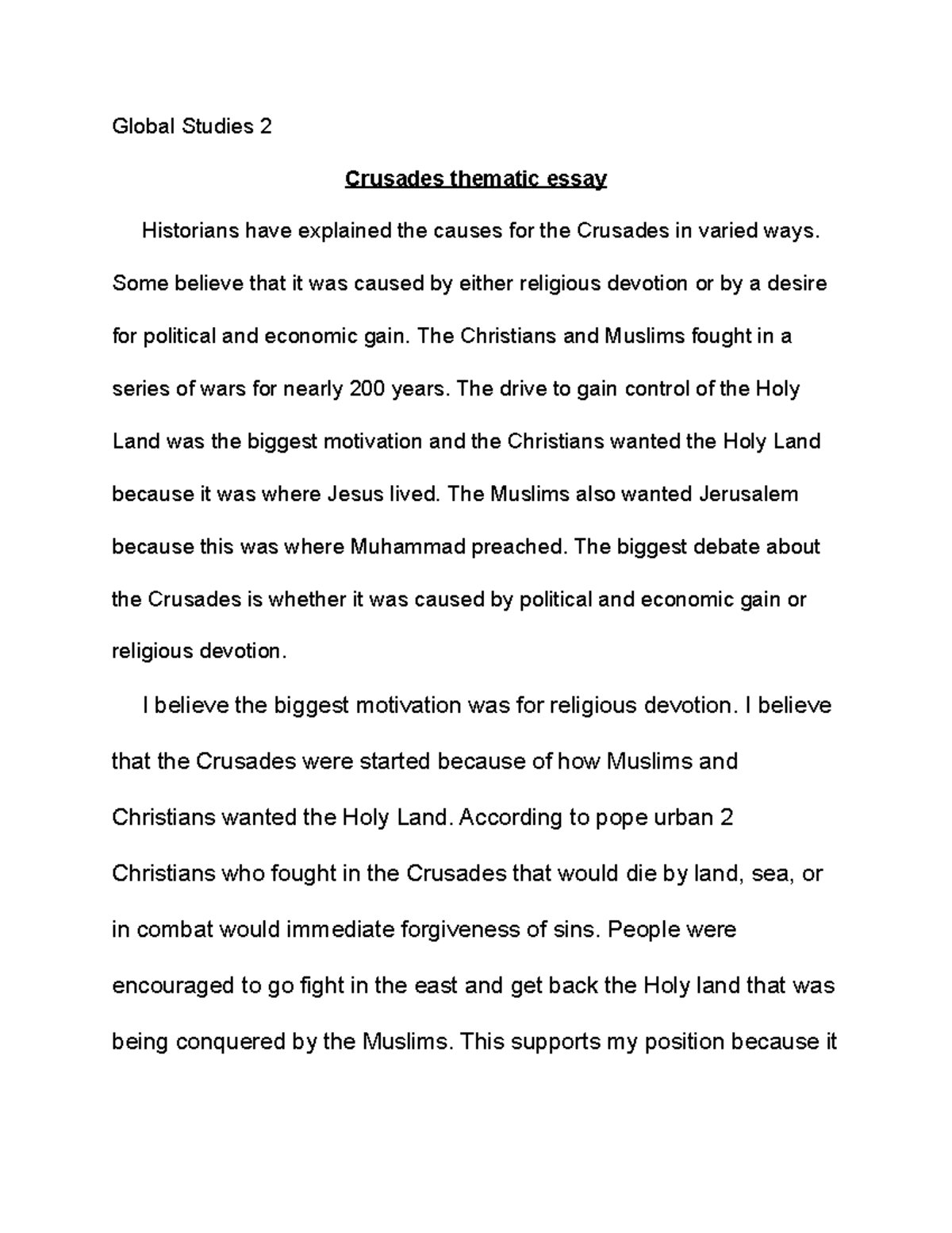 Crusades thematic essay - Global Studies 2 Crusades thematic essay ...