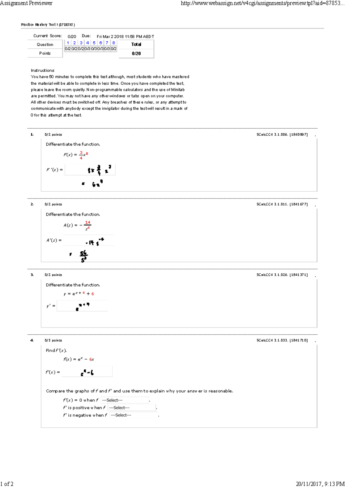 Practice Mastery Test 1 - Question Points 1 2 3 4 5 6 7 8 0/2 0/2 0/2 0 ...