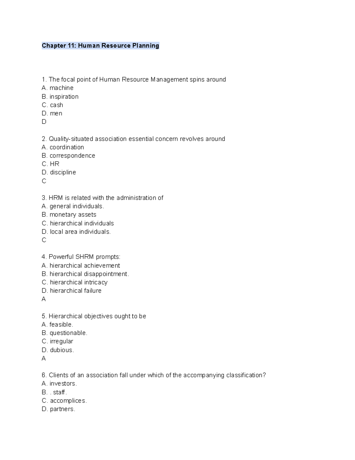 Chapter 11 Human Resource Planning - Chapter 11: Human Resource ...