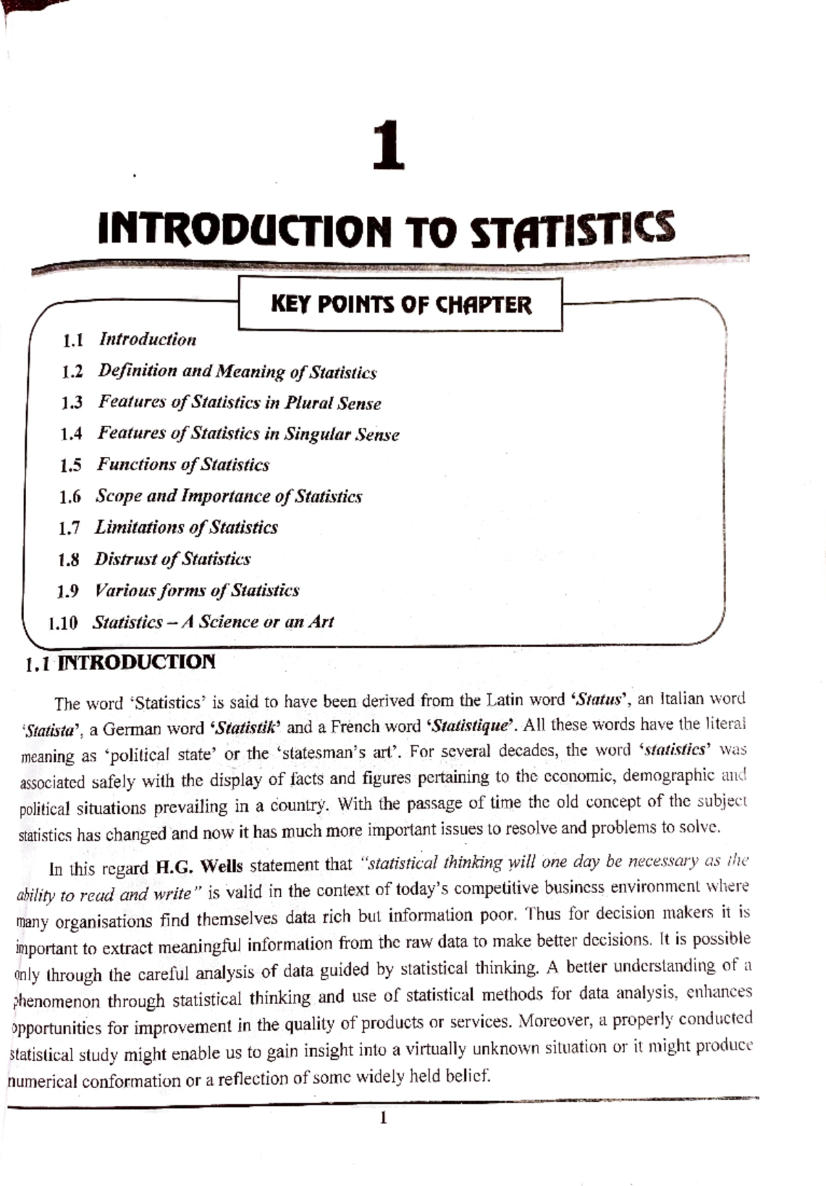 FOS chapter 1 introduction to stats - 1 INTRODUCTION TO STATISTICS KEY ...