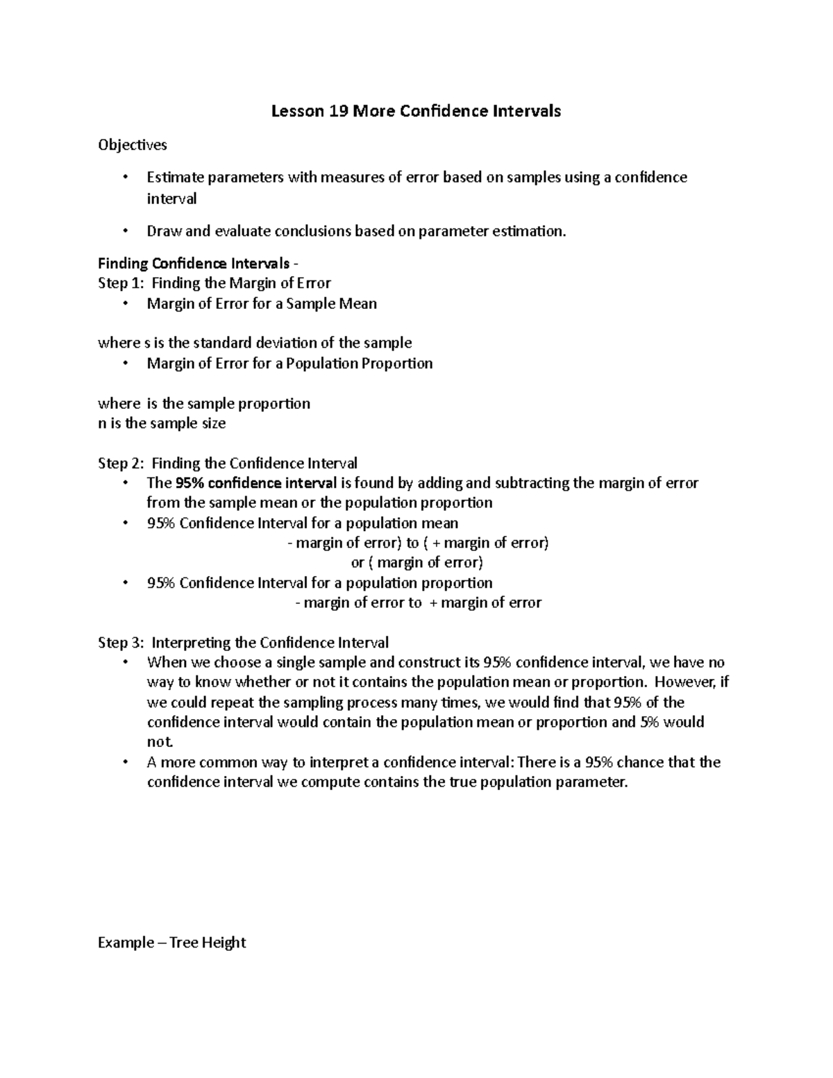 Lesson 19 More Confidence Intervals - Lesson 19 More Confidence ...
