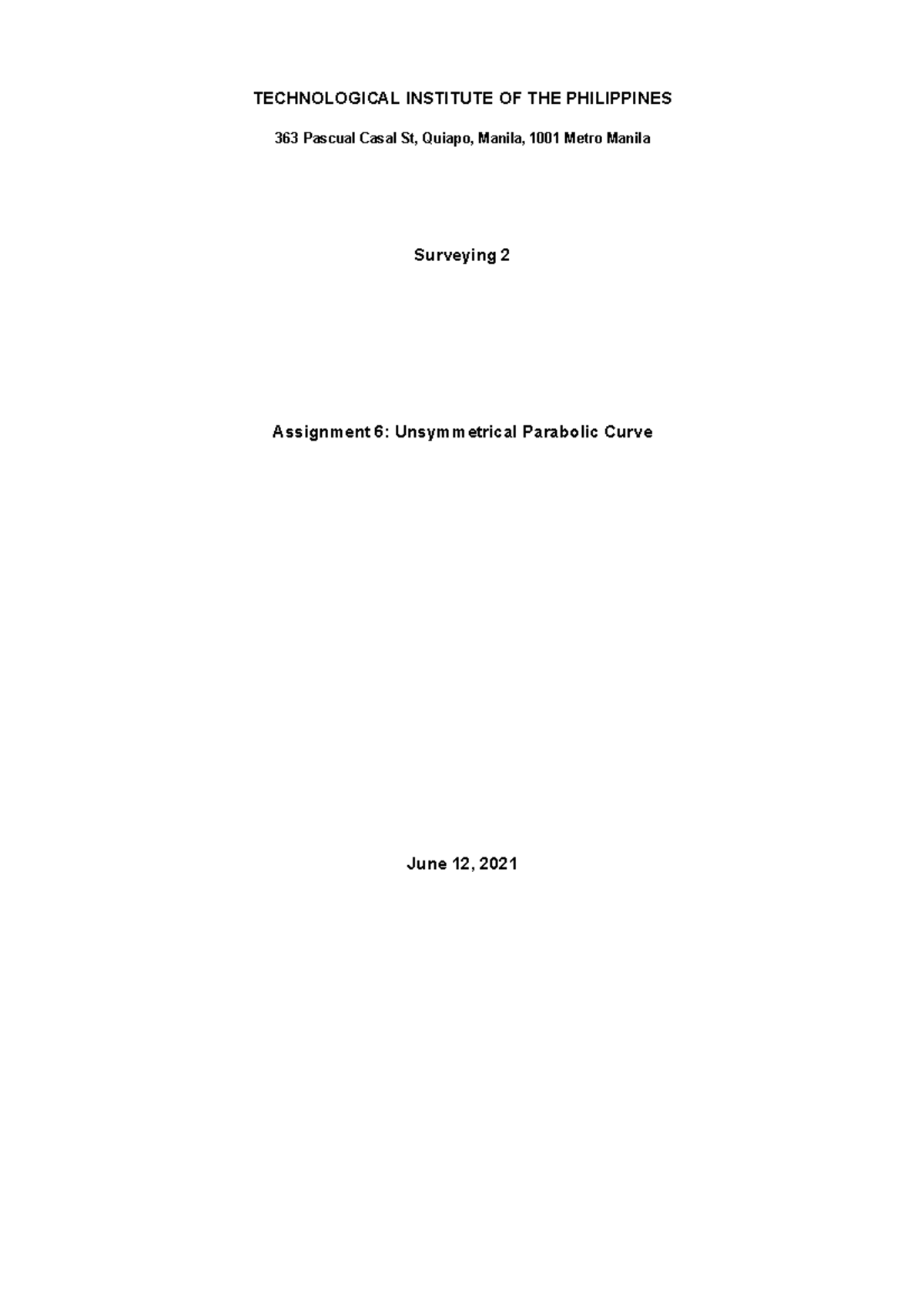 Assignment 5: Reverse Curves - Higher Surveying - TIP - Studocu