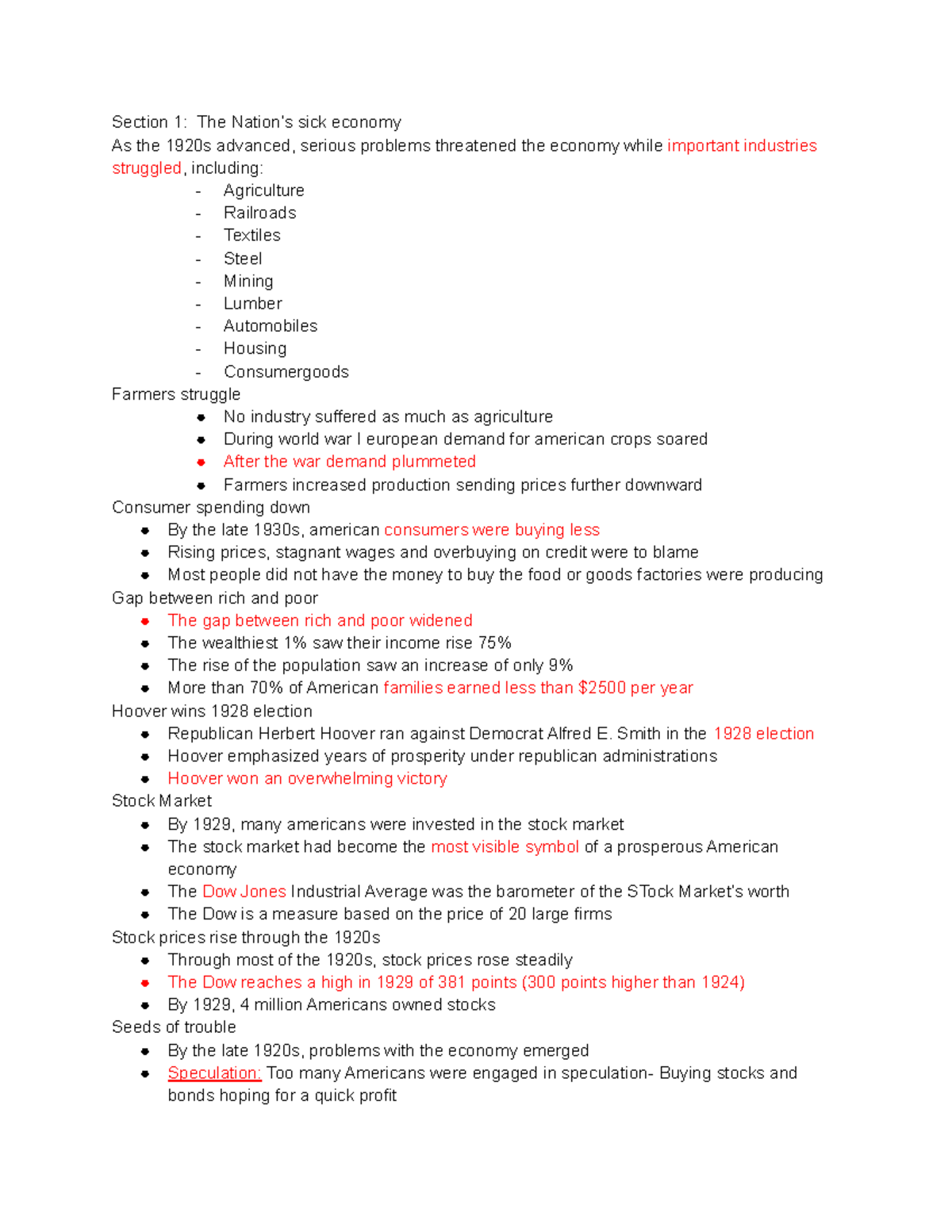 The Great Depression - These are my notes. My notes are based of off my ...