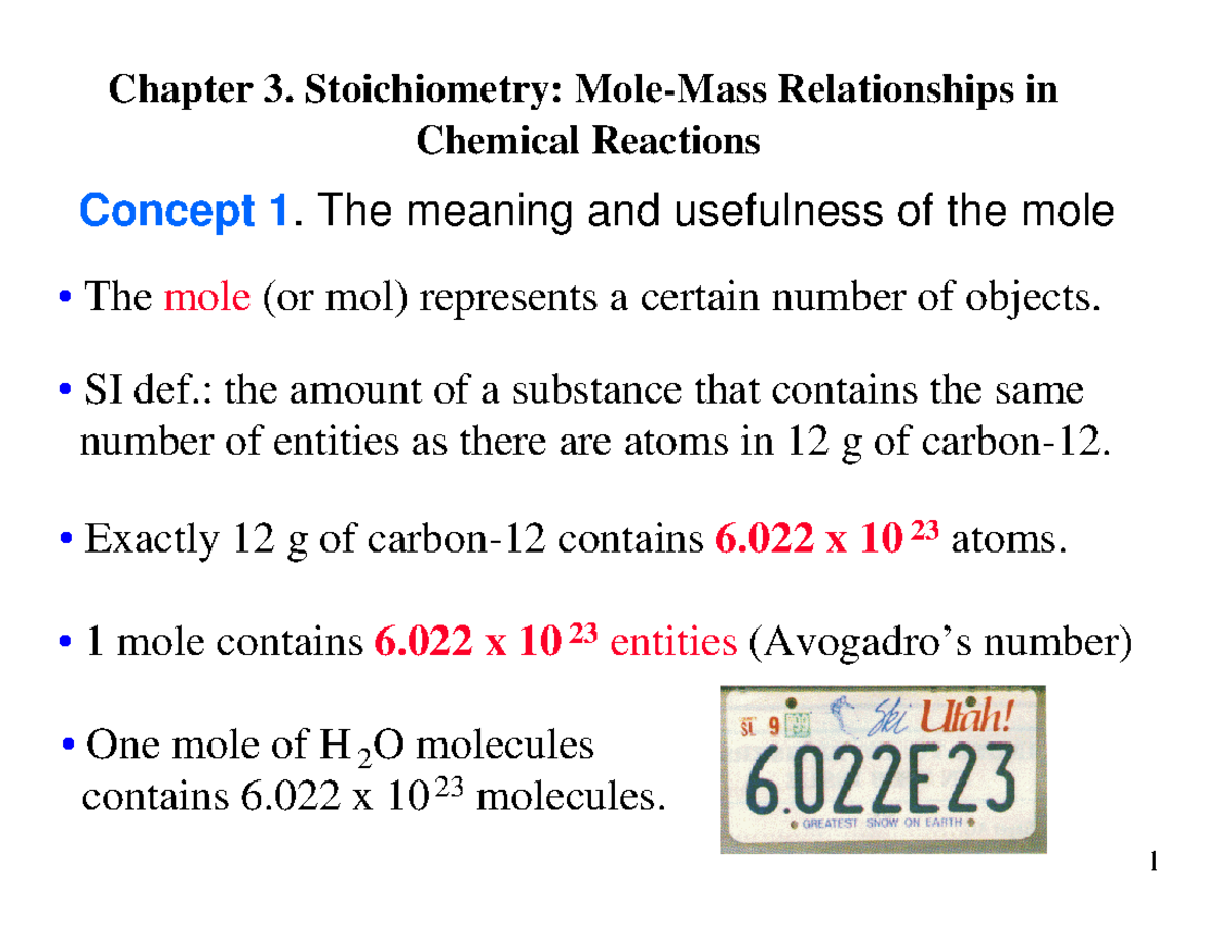 Mass relations online help - Chapter 3. Stoichiometry: Mole-Mass ...