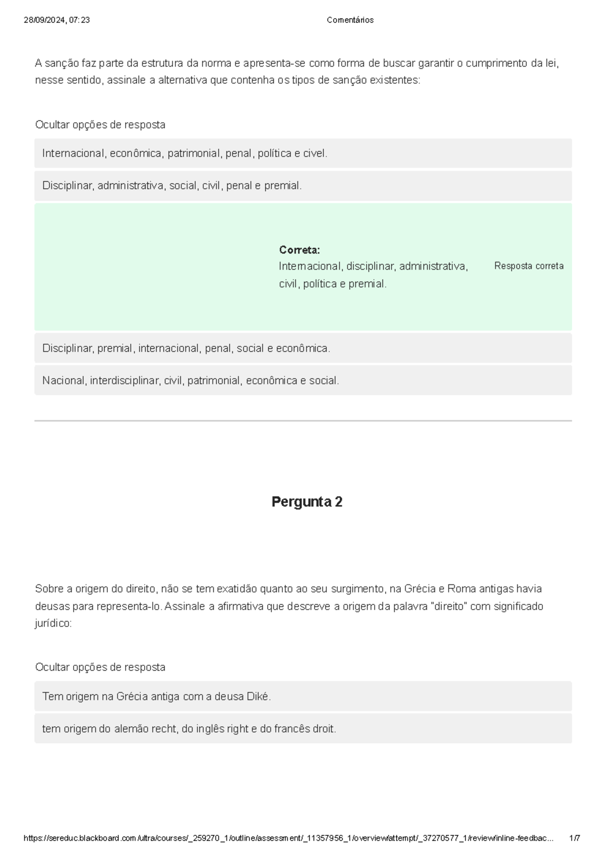 DOL 1 Teoria DO Direito - DOL 1 - Ocultar opções de resposta Ocultar ...