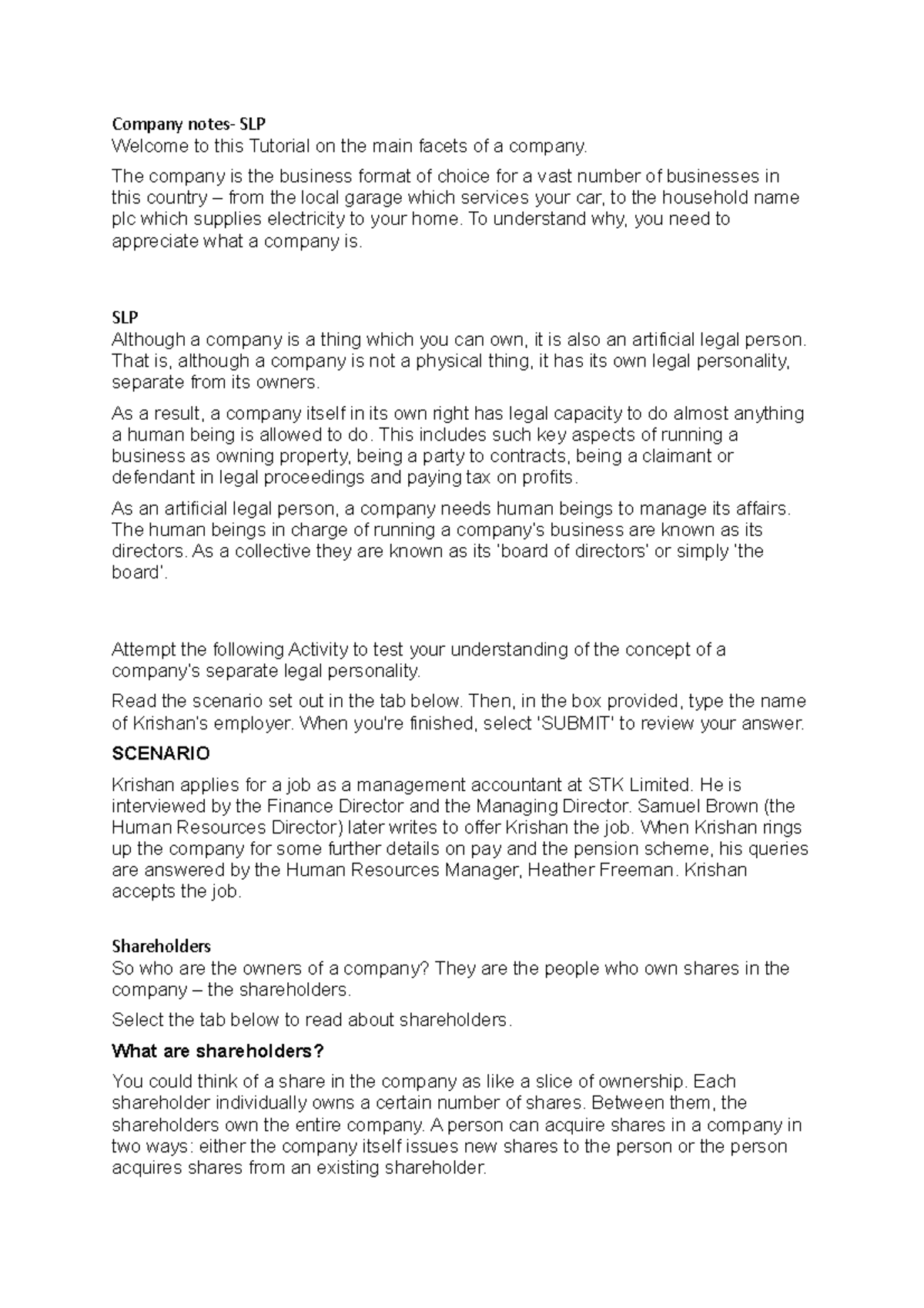 Company notes BLP [LPC/LLM] - MMU - Studocu