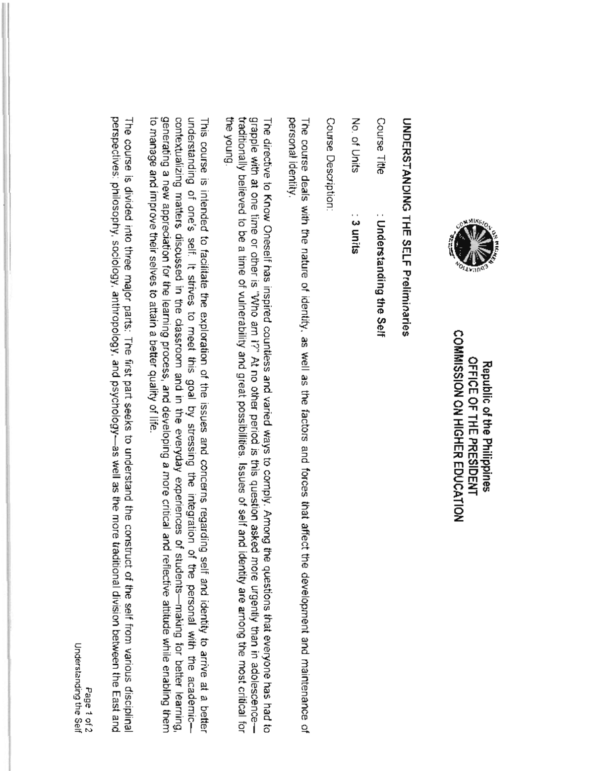 Understanding the Self CHED Curriculum - bs civil engineering - Studocu