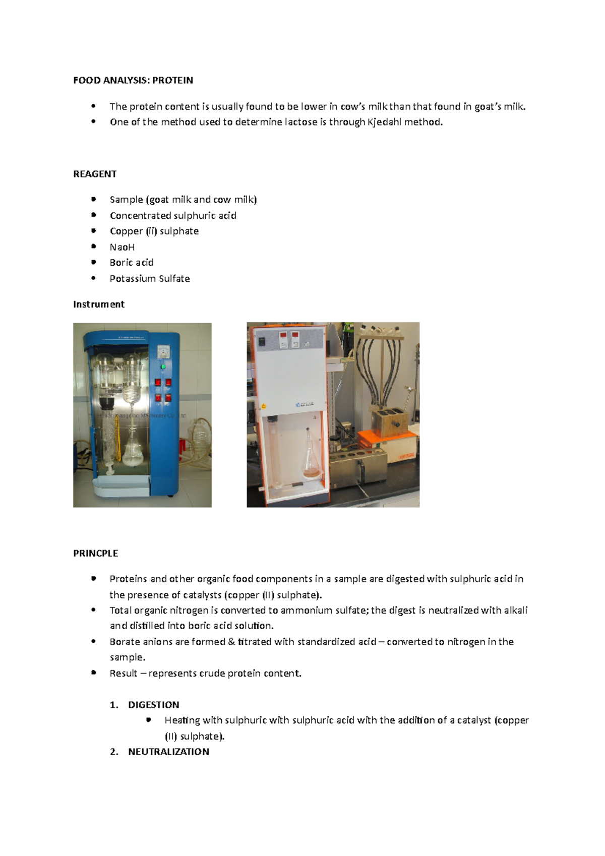 FOOD Analysis Protein - FOOD ANALYSIS: PROTEIN The protein content is ...