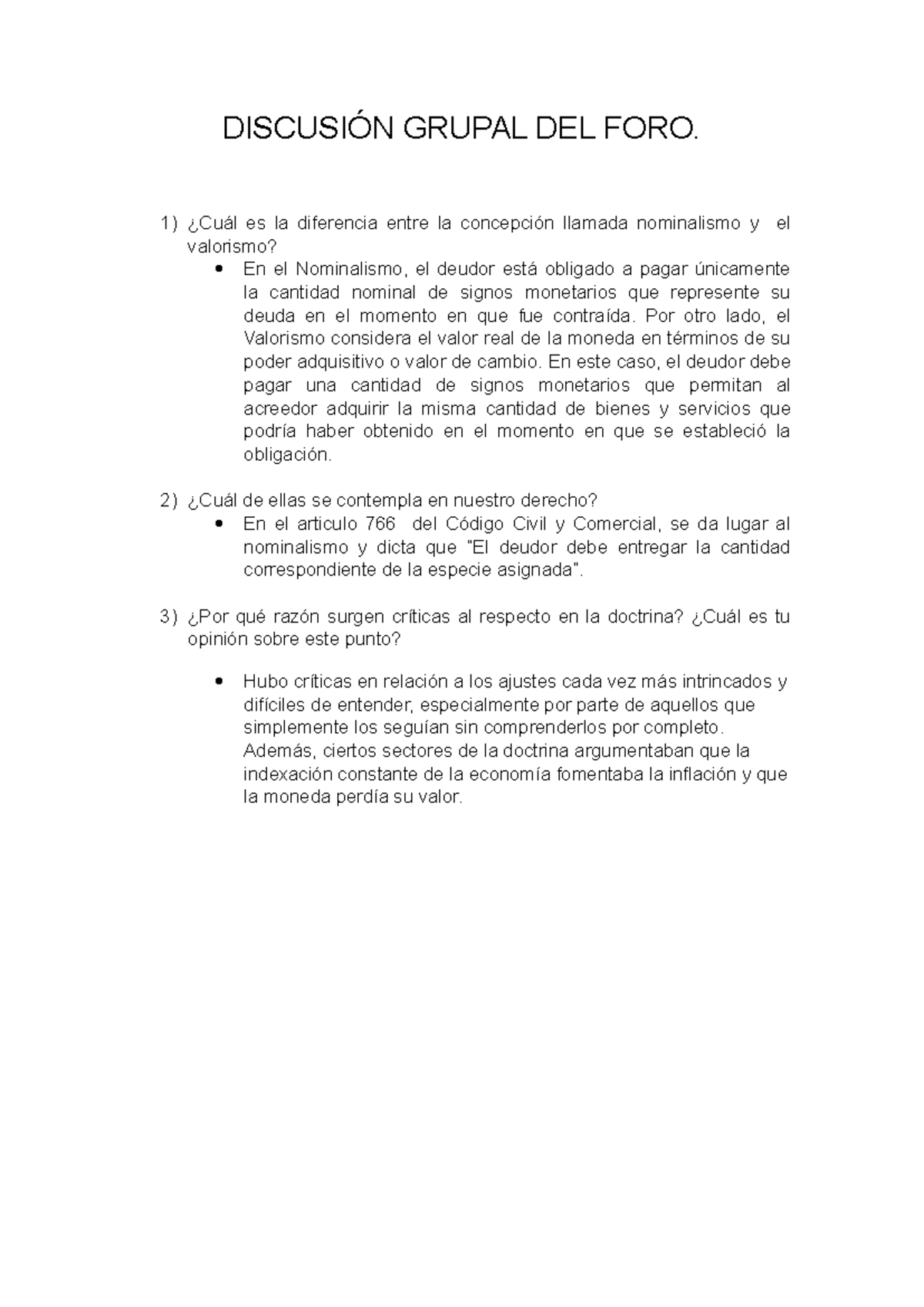 Discusión Grupal DEL FORO obligaciones - DISCUSIÓN GRUPAL DEL FORO. 1 ...