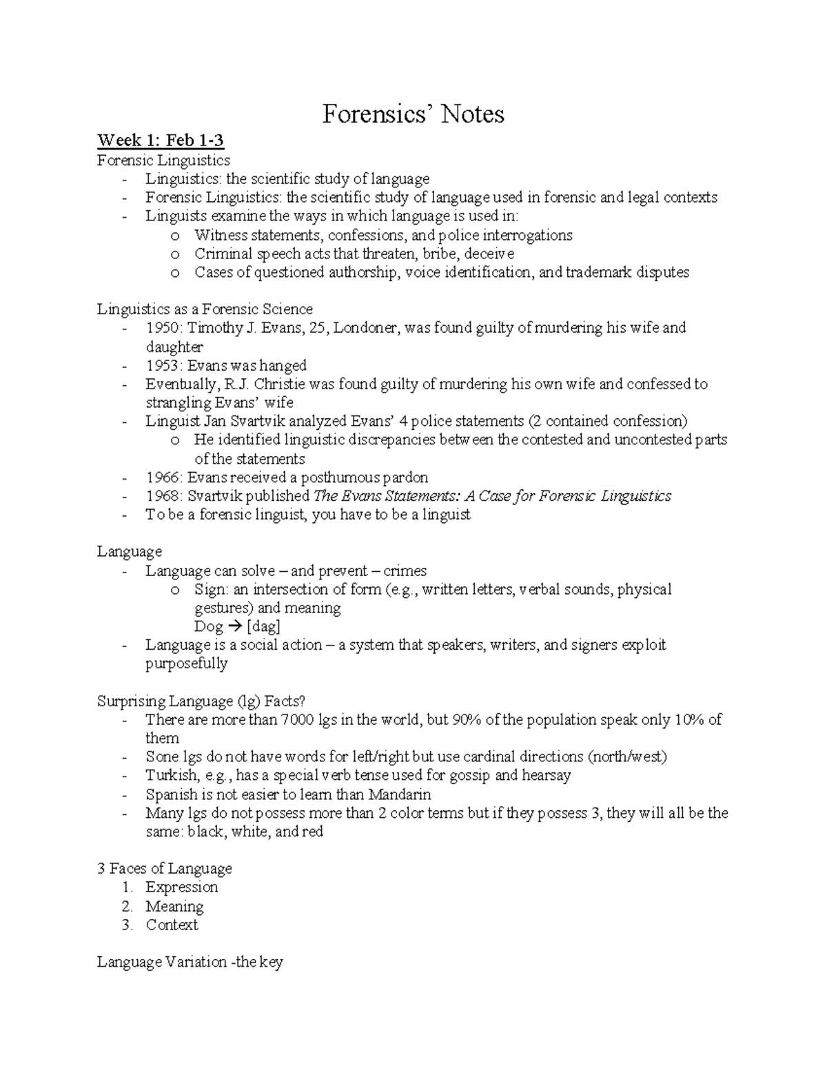 Forensic Lingusitics Notes - Forensics9 Notes Week 1: Feb 1- Forensic ...
