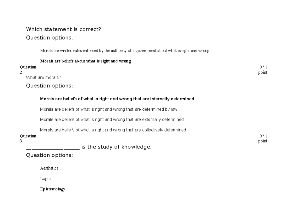 Quiz1 - Quiz Number 1 - Which statement is correct? Question options ...