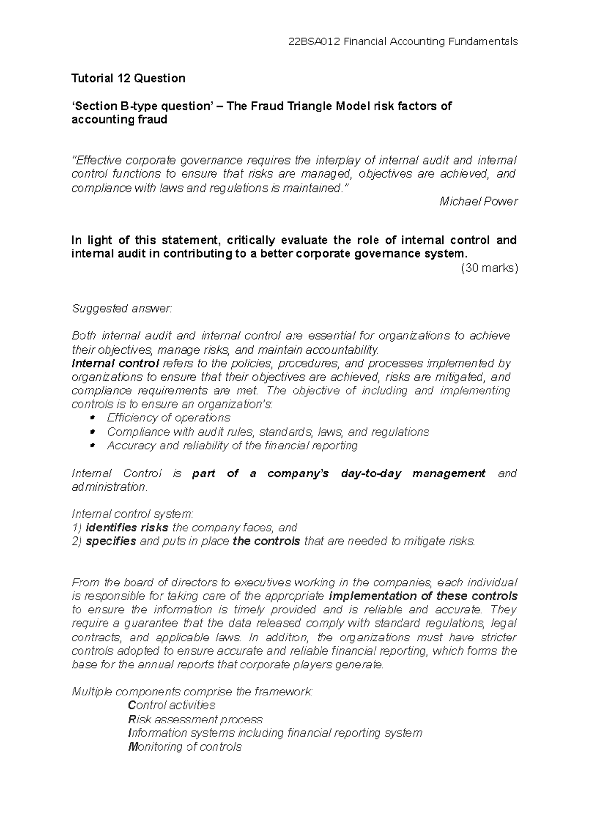 22 BSA012 Tutorial 12 answer - 22BSA012 Financial Accounting Fundamentals Tutorial 12 Question ...