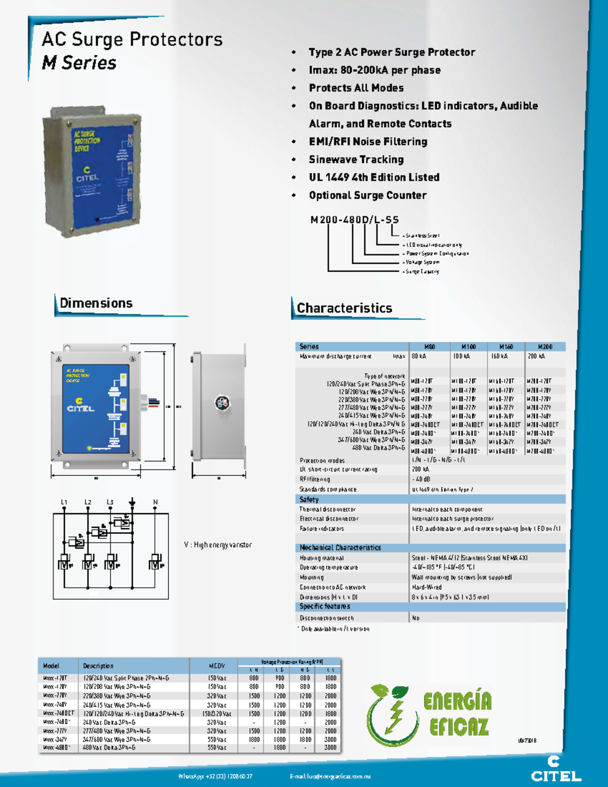 Citel DS MSeries-U041505 B T2 EE - 72 Mxxx-277Y 277/480 Vac Wye 3Ph+N+G ...
