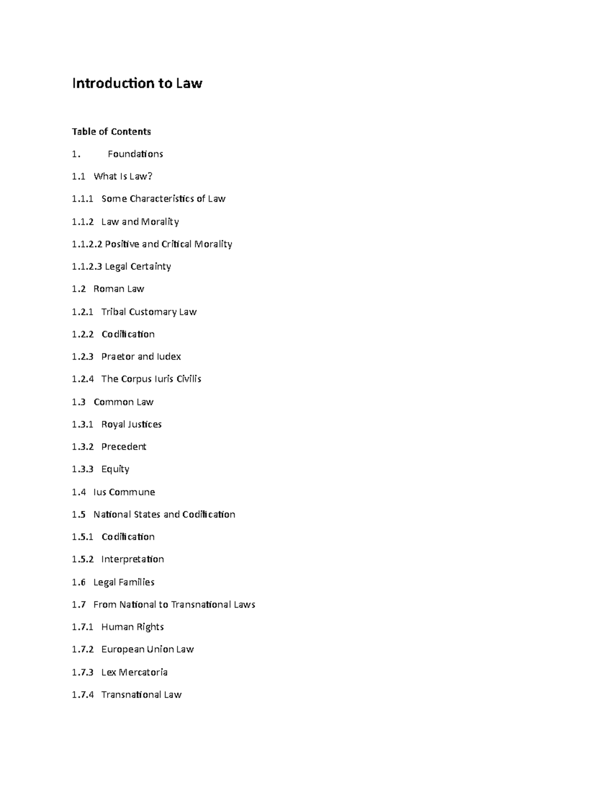 Introduction to Law - Table of contents - Introduction to Law Table of ...