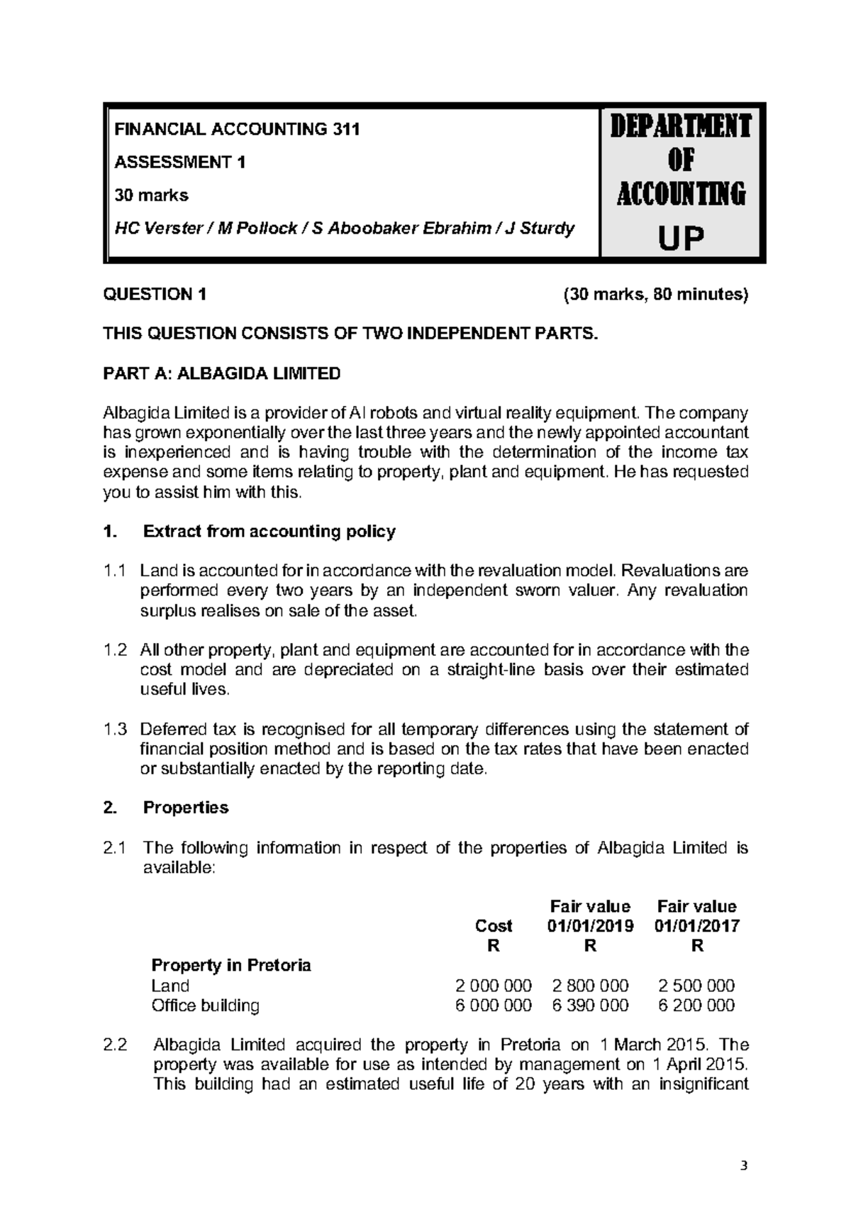Exam 2020, answers - Warning: TT: undefined function: 32 FINANCIAL ACCOUNTING 311 ASSESSMENT 1 ...