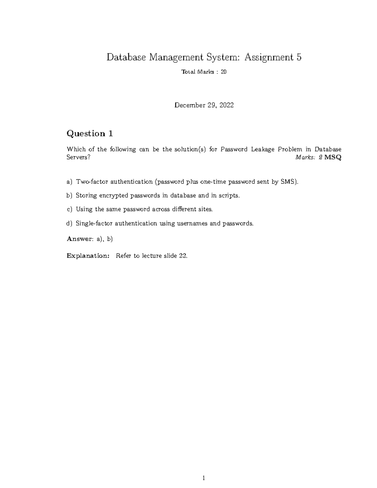 Dbms Solution 5 Database Management System Solutions Database Management System Assignment