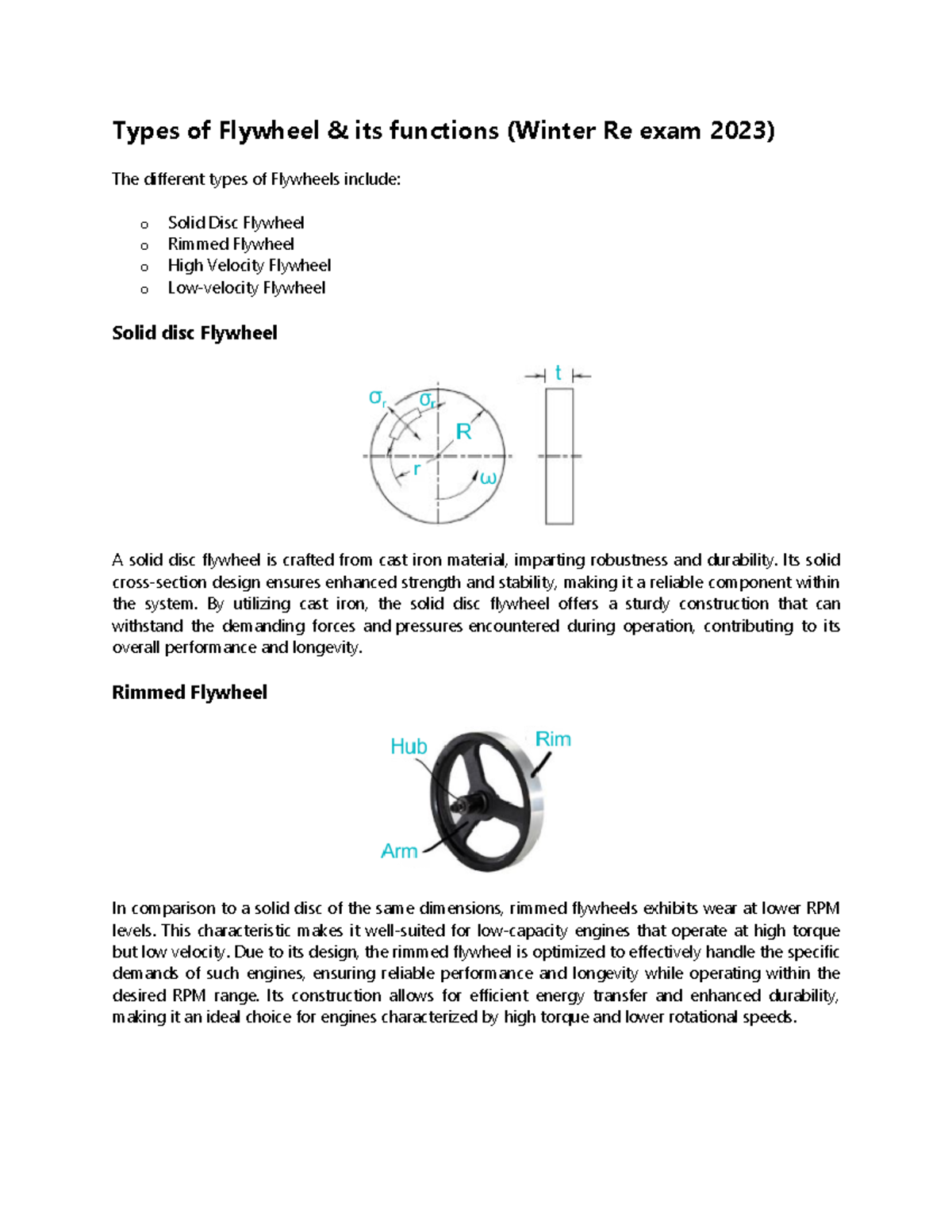 UNIT 4 UNI EXAM Flywheel - Types of Flywheel & its functions (Winter Re exam 2023) The different ...