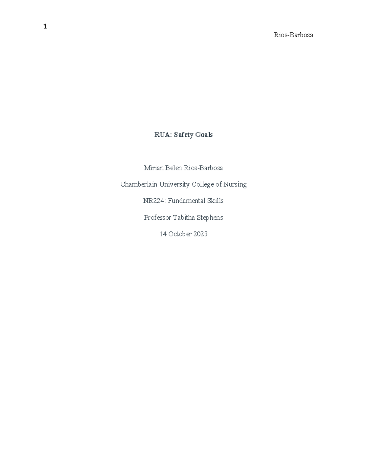 Fundamentals Skills RUA - Rios-Barbosa RUA: Safety Goals Mirian Belen ...