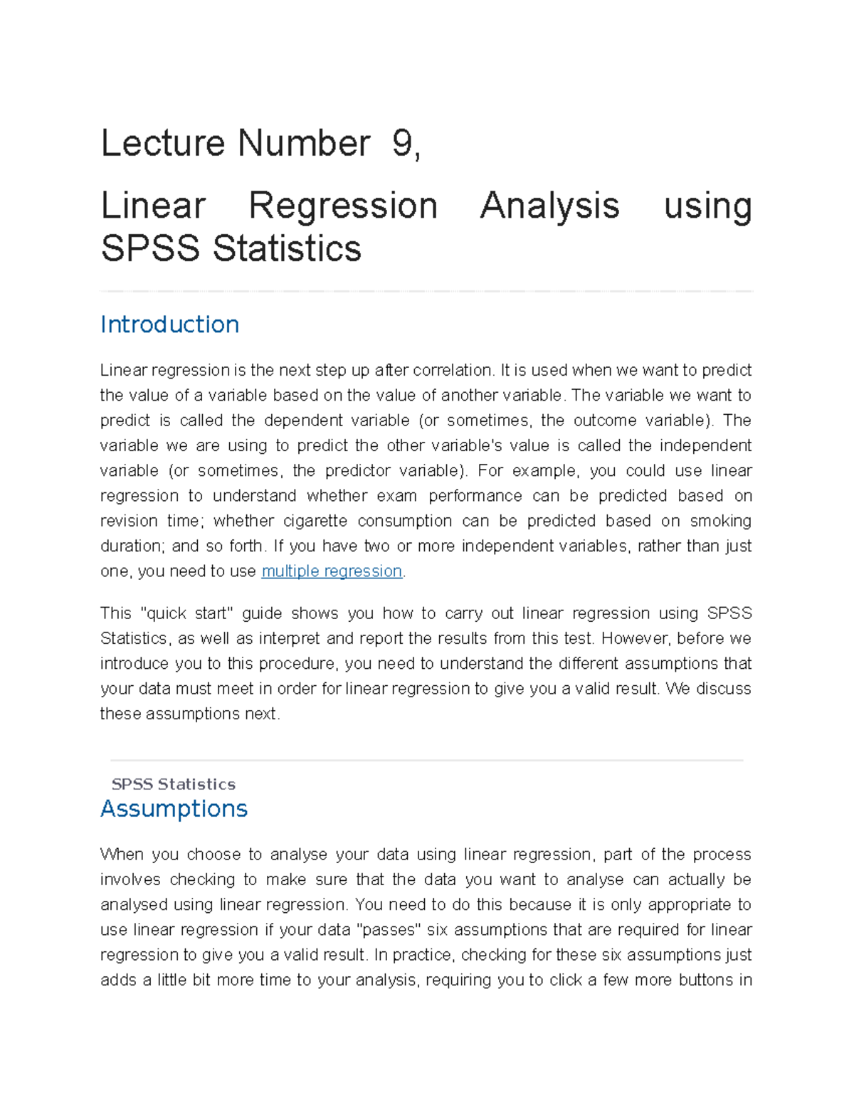 Copy Of L 9 Linear Regression Analysis Lecture Number 9 Linear