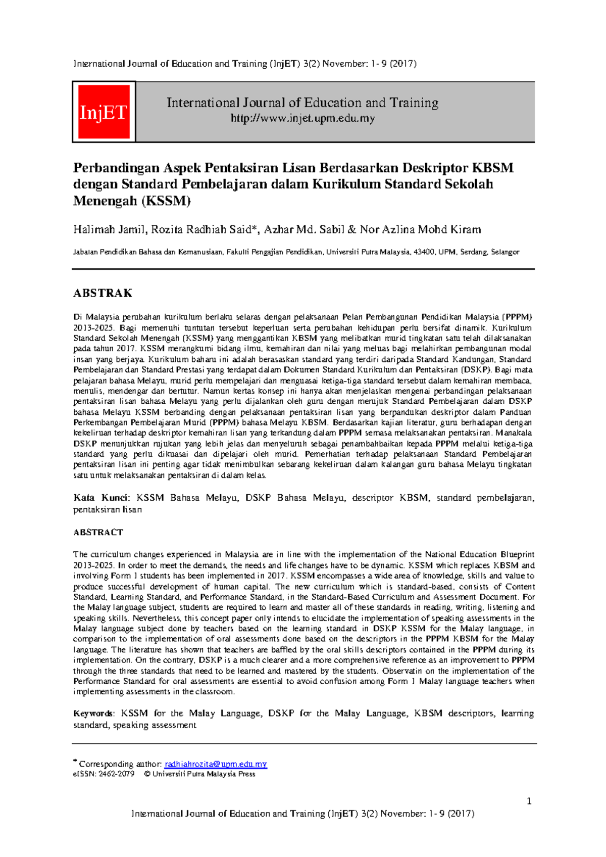 Perbandingan Aspek Pentaksiran Lisan Berdasarkan Deskriptor KBSM dengan ...