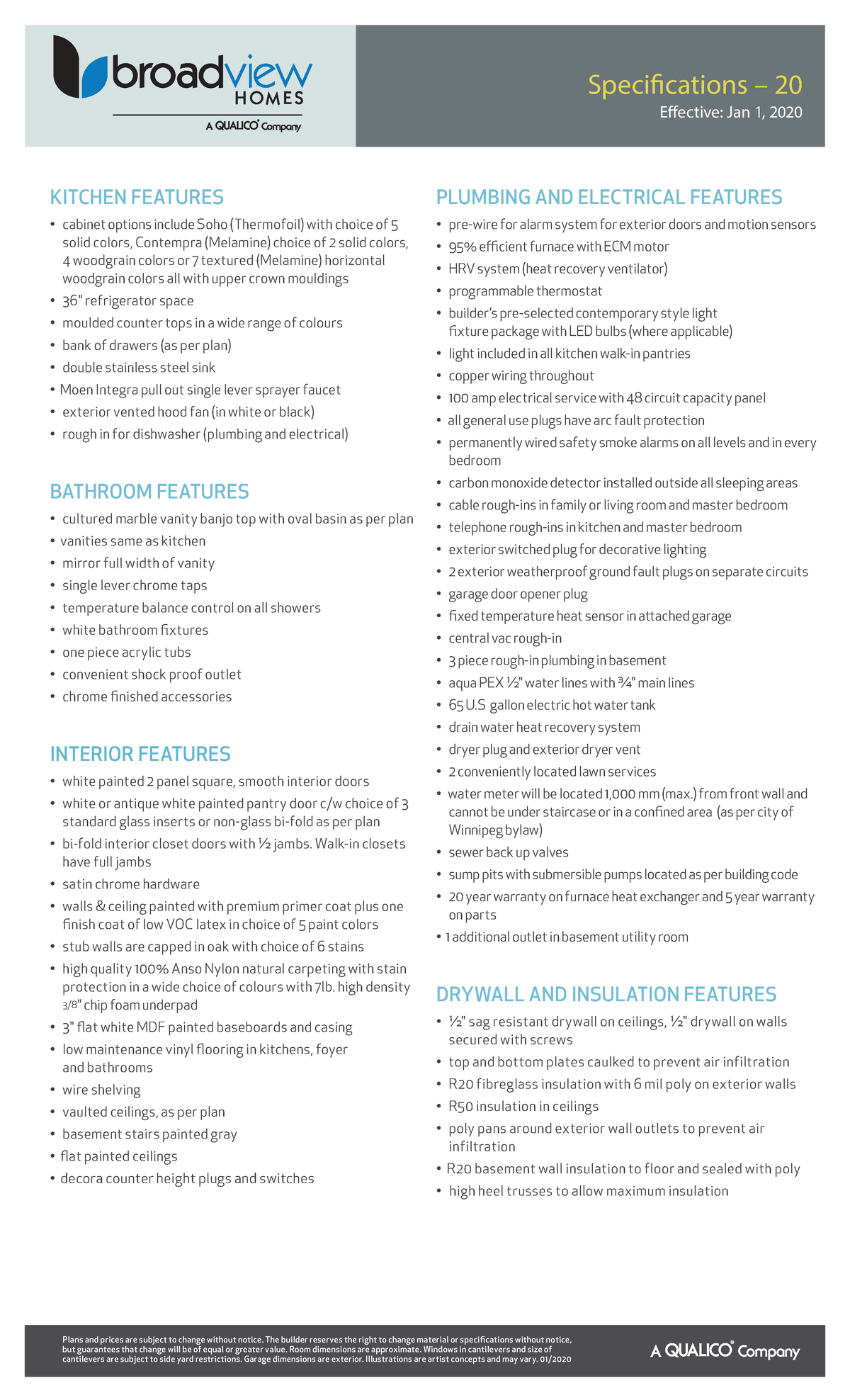 2020 Broadview Specs - fdhdfh - KITCHEN FEATURES cabinet options ...