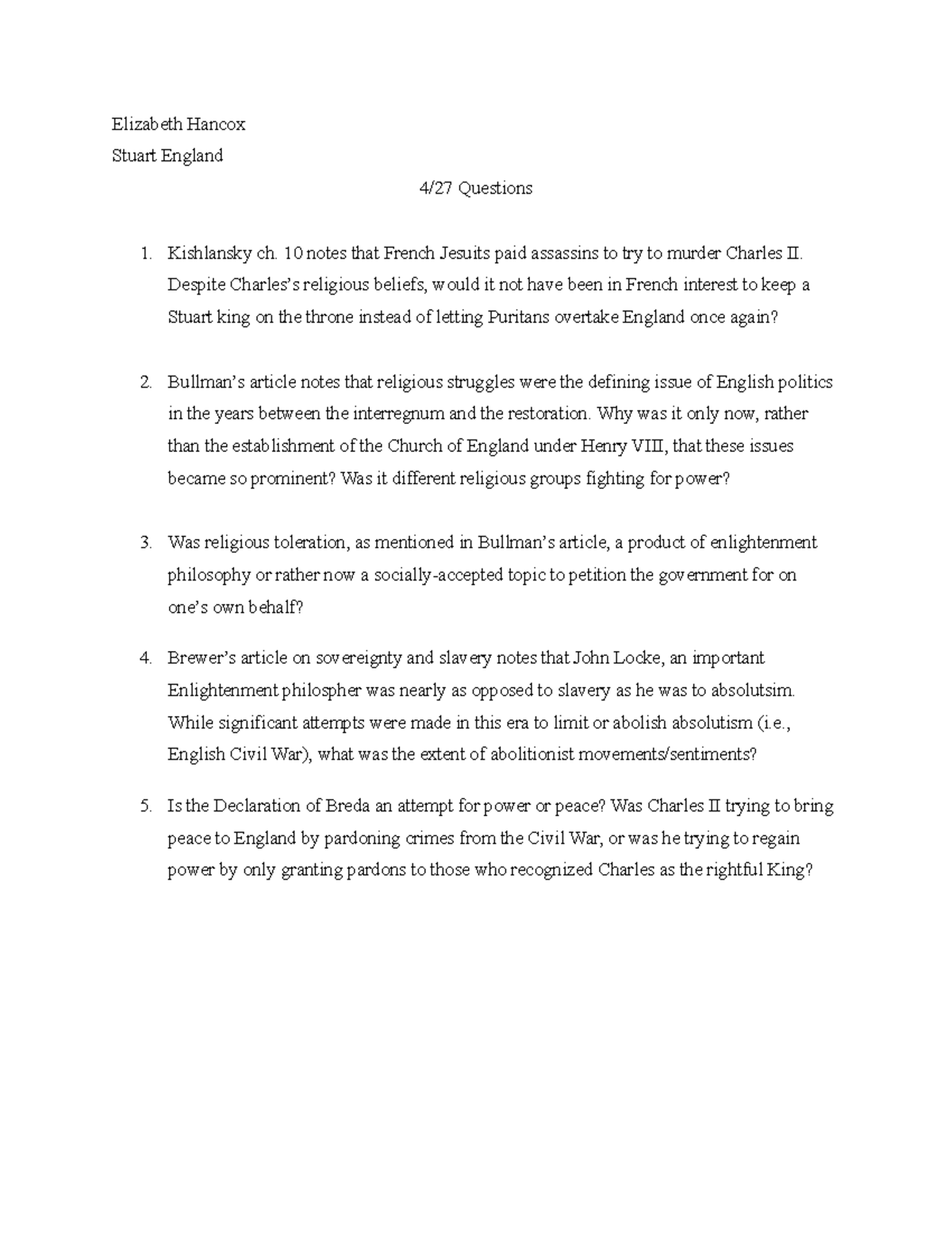 4 27 Stuart England Questions - Elizabeth Hancox Stuart England 4/27 ...