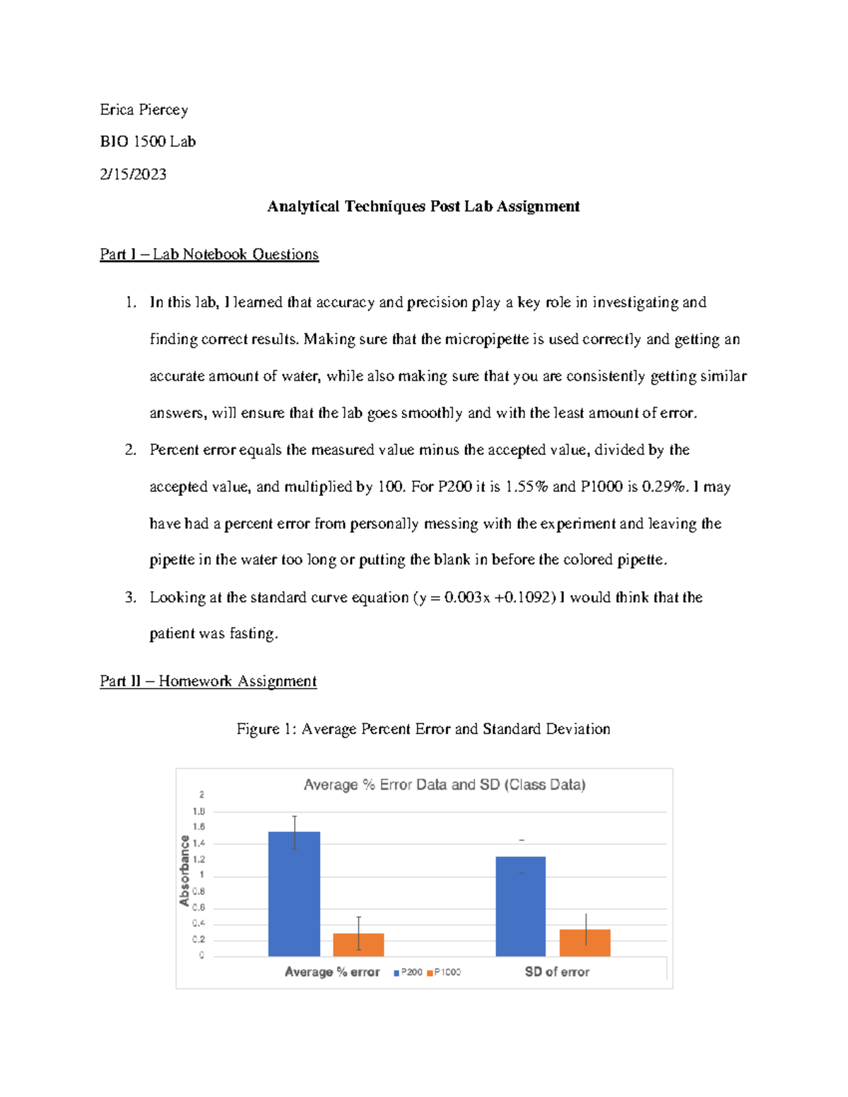 Analytical Techniques Post Lab Assignment - Erica Piercey BIO 1500 Lab ...
