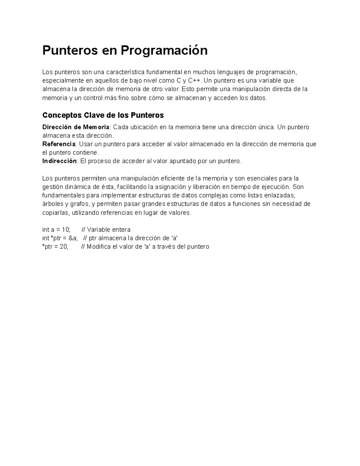 Punteros en Programación - Punteros en Programación Los punteros son ...